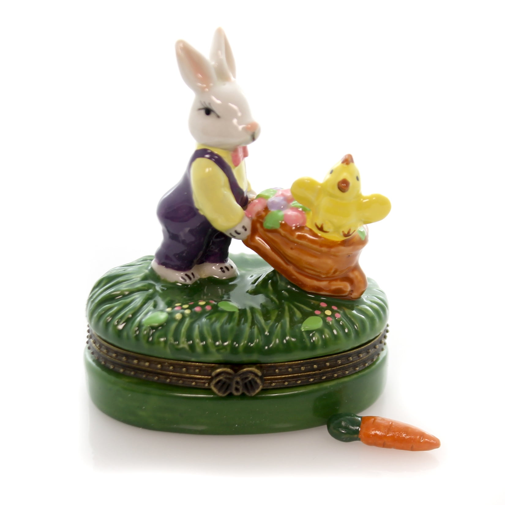 Hinged Trinket Box Bunny & Chick Porcelain Easter Eggs Wheelbarrow ...