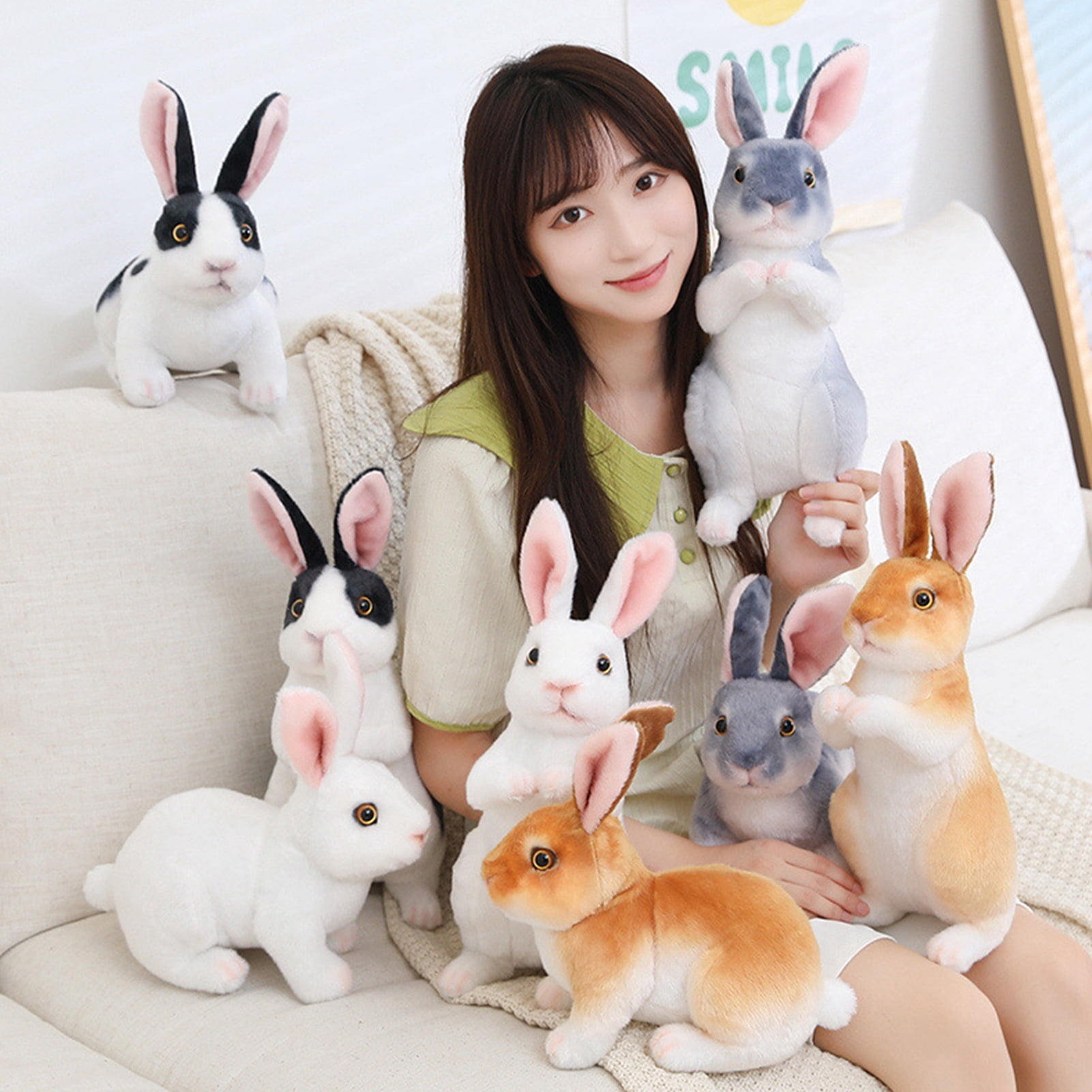 Hinrbtt Rabbit Plush Toy Lovely Squatting/Sitting Position Bunny Doll ...