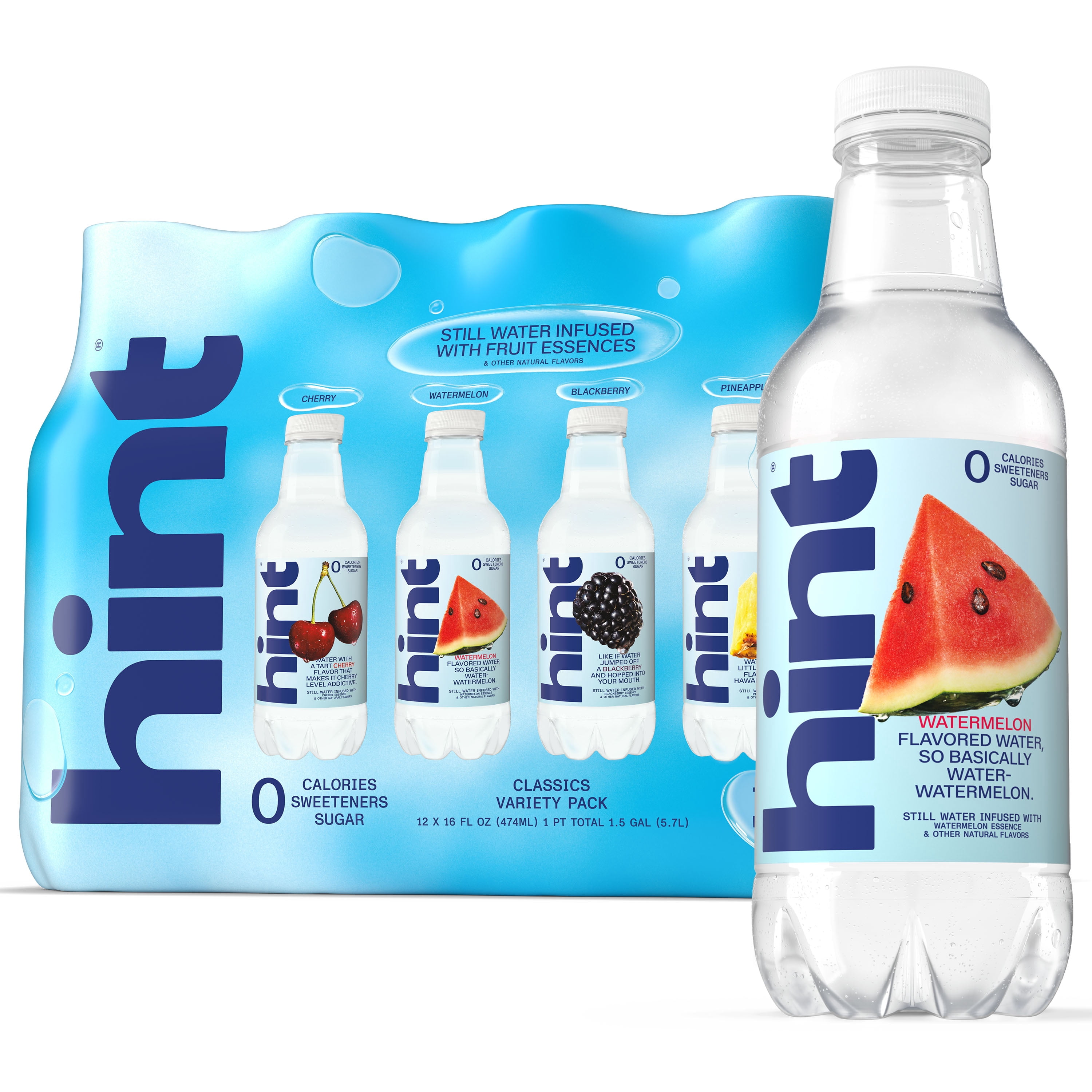 Hint Blue 4-Flavor Variety Pack Flavored Water, 16 fl oz, 12 Pack ...
