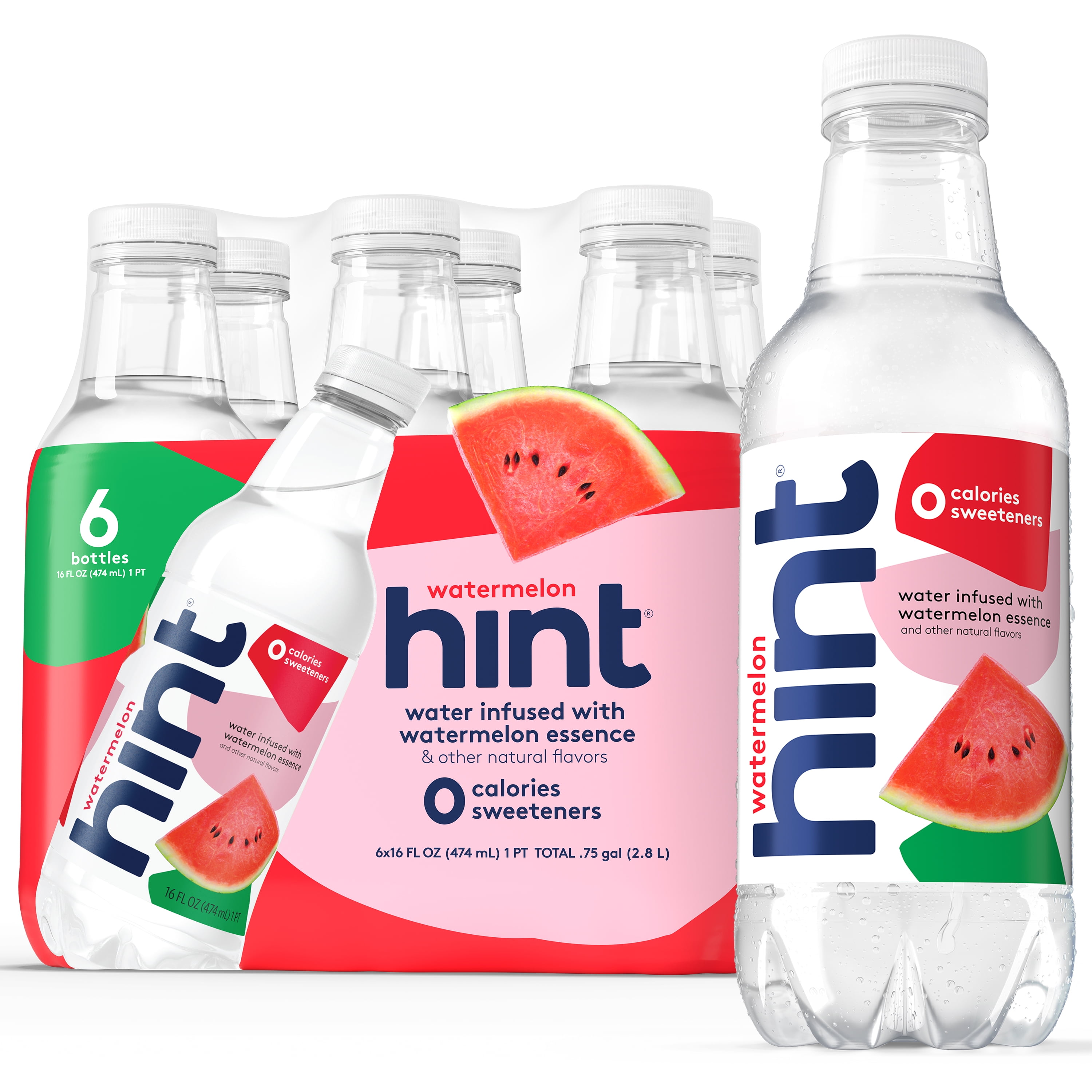 Hint Watermelon Flavored Water, Unsweetened, Purified, Zero Sugar, Zero Calories, Pack of 6 ...