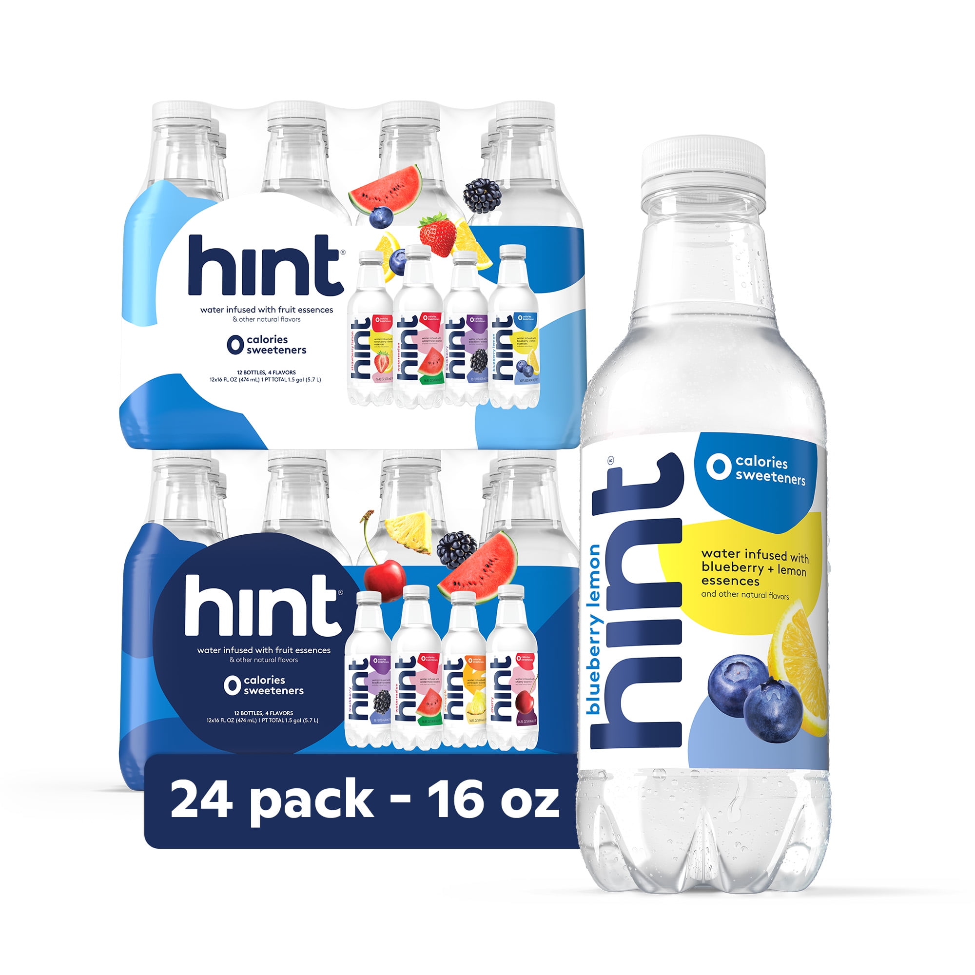 Hint Flavored Bottled Water, 6-Flavor Blue & White Variety Pack - Purified Water Beverages with ...