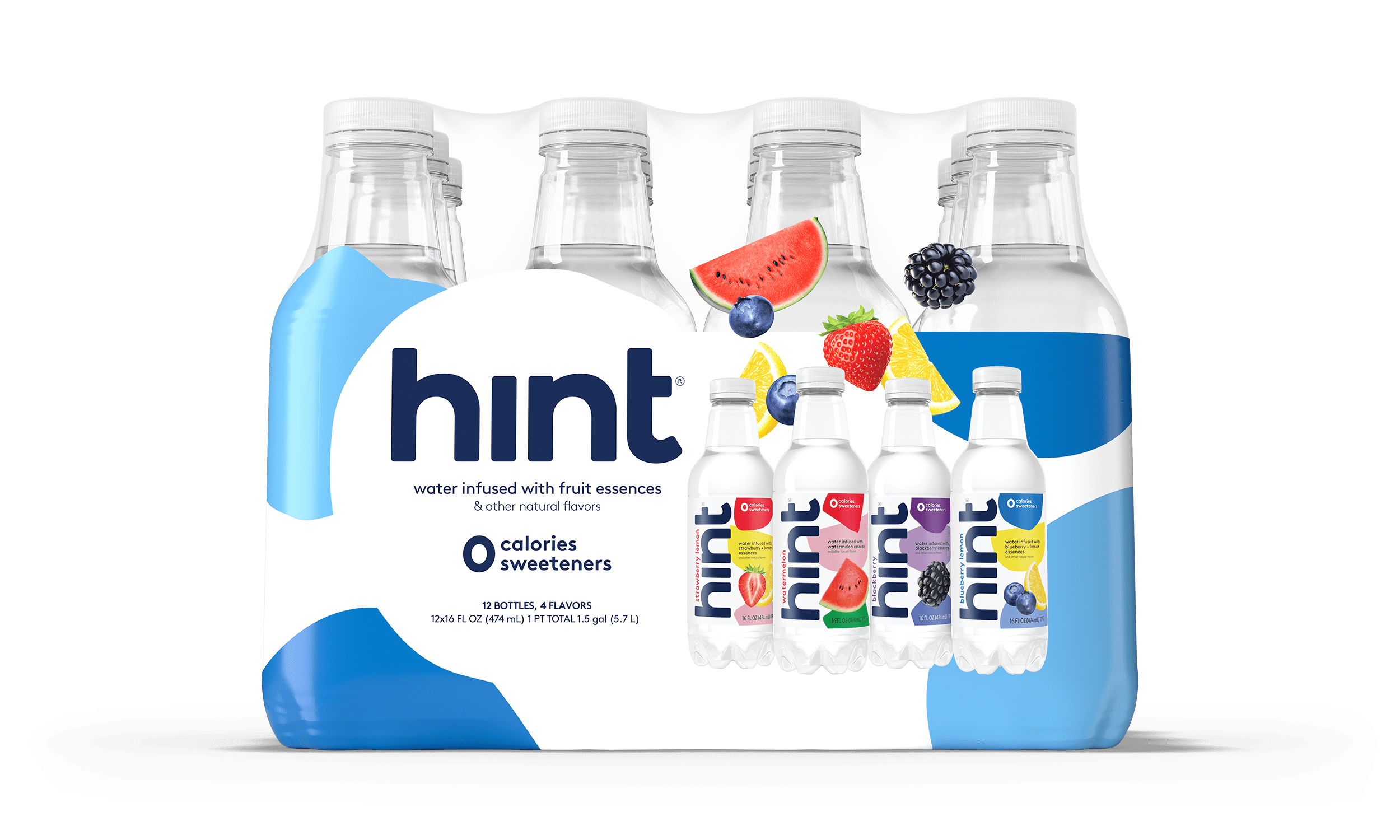 Hint Flavored Water Infused with Fruit Essence White Variety Pack, 4-Flavor, 16 fl oz, 12-Pack ...