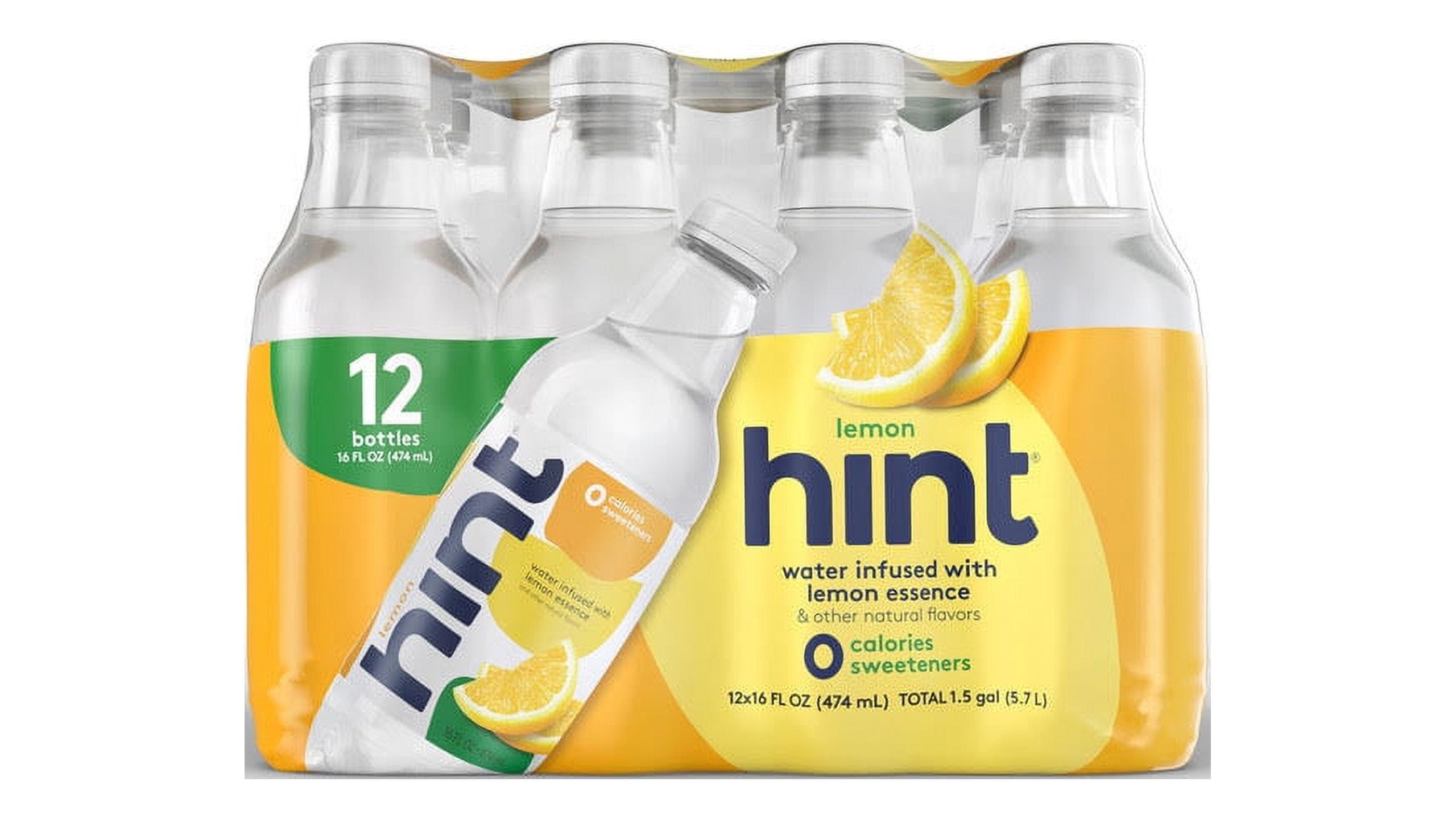 Hint Water Lemon, 16 Oz Bottles, Pack of 12, Refreshing Fruit-Infused ...