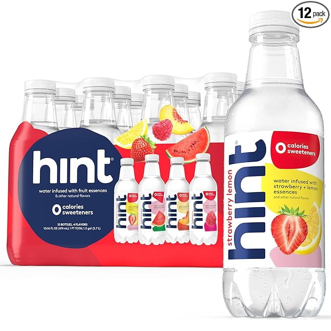Hint Water Red Variety Pack, 3 Bottles Each of: Peach, Raspberry, Watermelon, and Strawberry ...