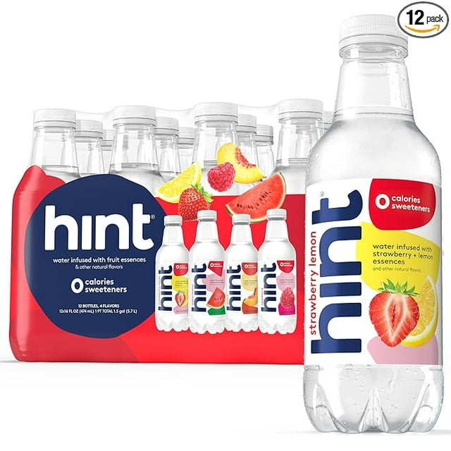 Hint Water Red Variety Pack, 3 Bottles Each of: Peach, Raspberry, Watermelon, and Strawberry ...