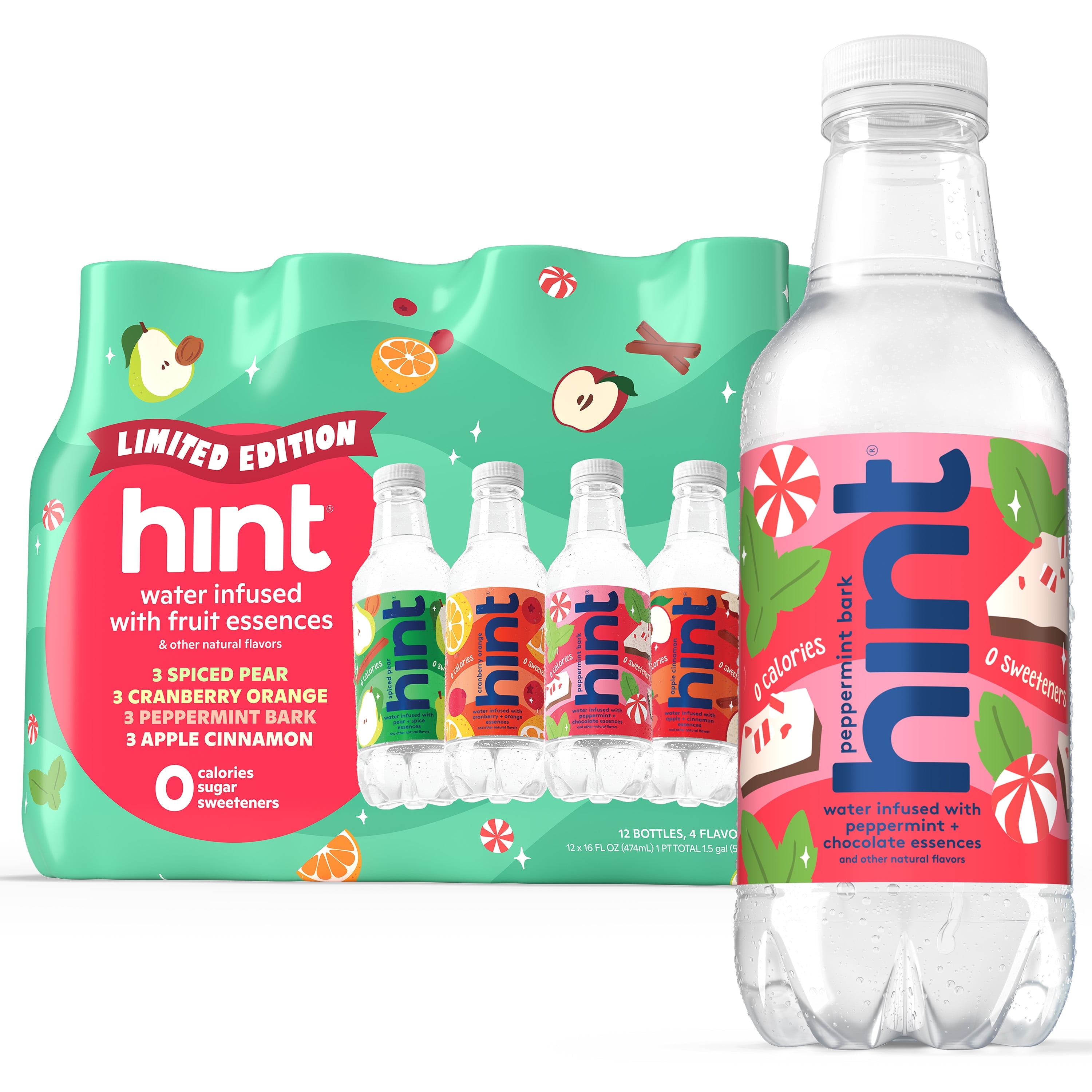Hint Bottled Water, Winter Variety Pack - Purified Flavored Water with Zero Calories, Sugar Free ...