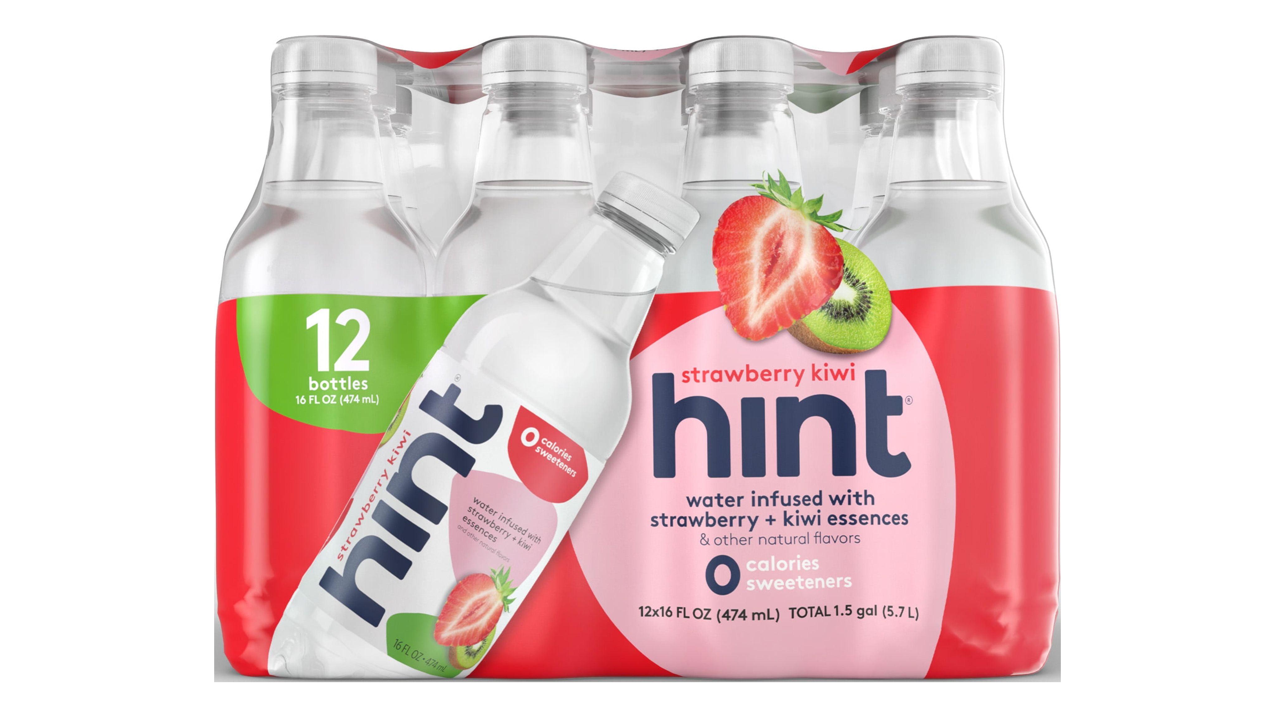 Hint Water Strawberry Kiwi (Pack of 12) 16 Ounce Bottles Pure Water Infused Strawberry Kiwi Zero ...