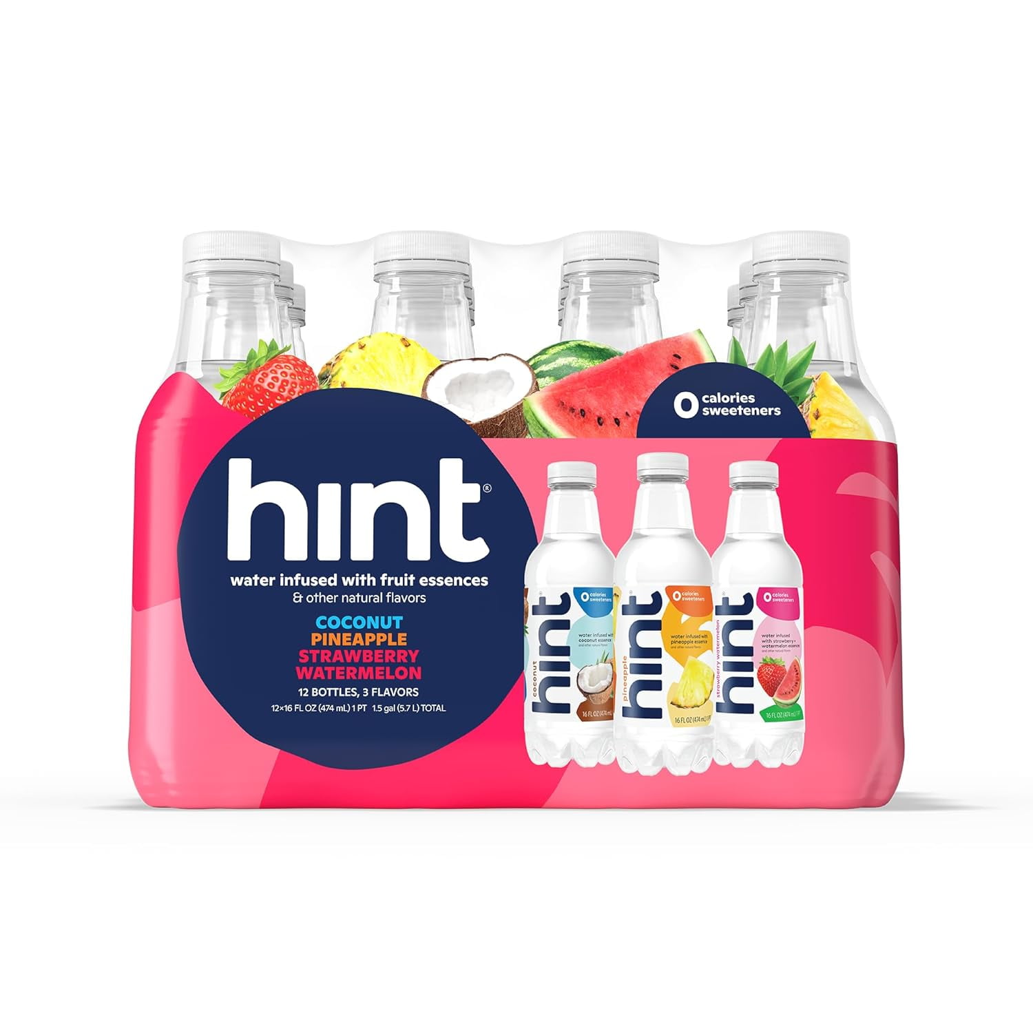 Hint Water Tropical Variety Pack 4 Bottles Each of: Coconut Pineapple and Strawberry Watermelon ...