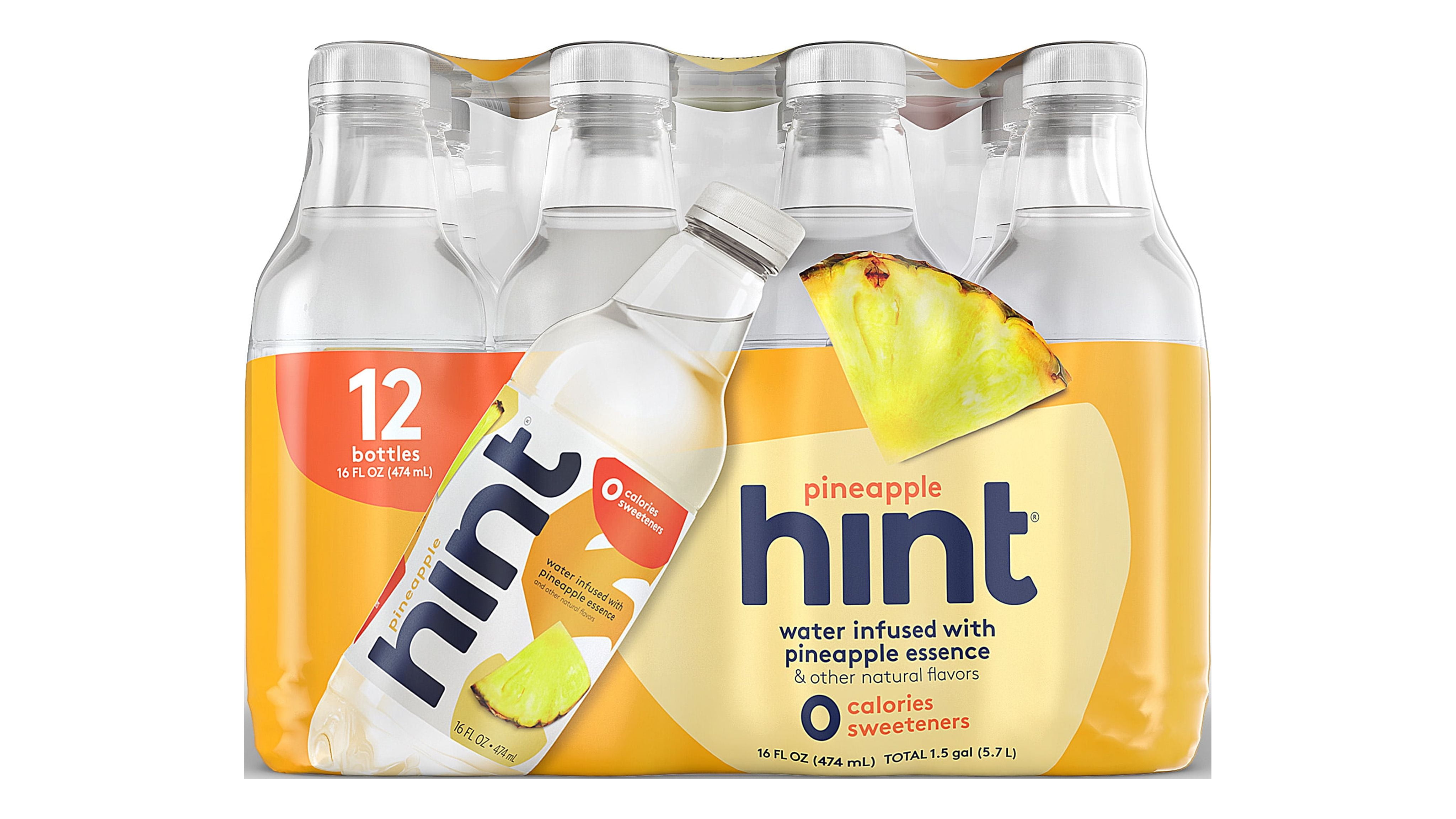 Hint Water Pineapple (Pack of 12) 16 Ounce Bottles, Pure Water Infused with Pineapple, Zero ...