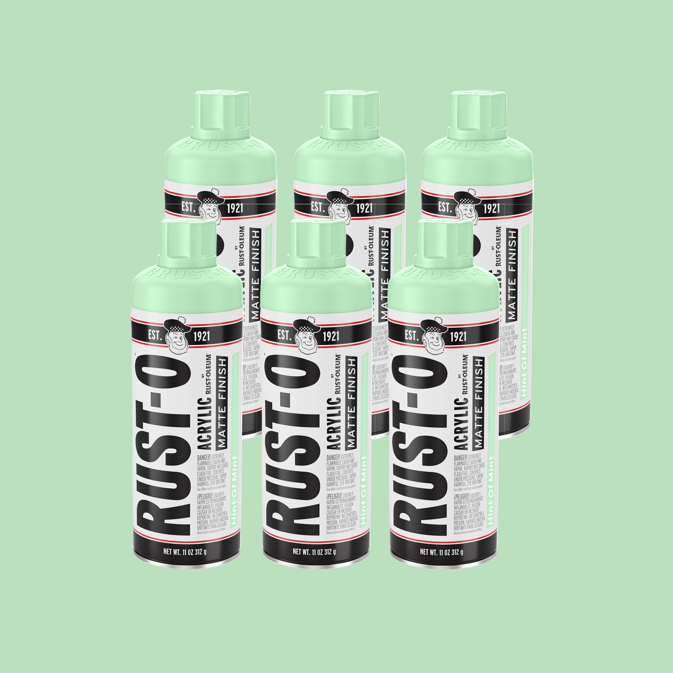 6 Pack, Hint of Mint, Rust-Oleum Rust-O Acrylic Matte Spray Paint ...