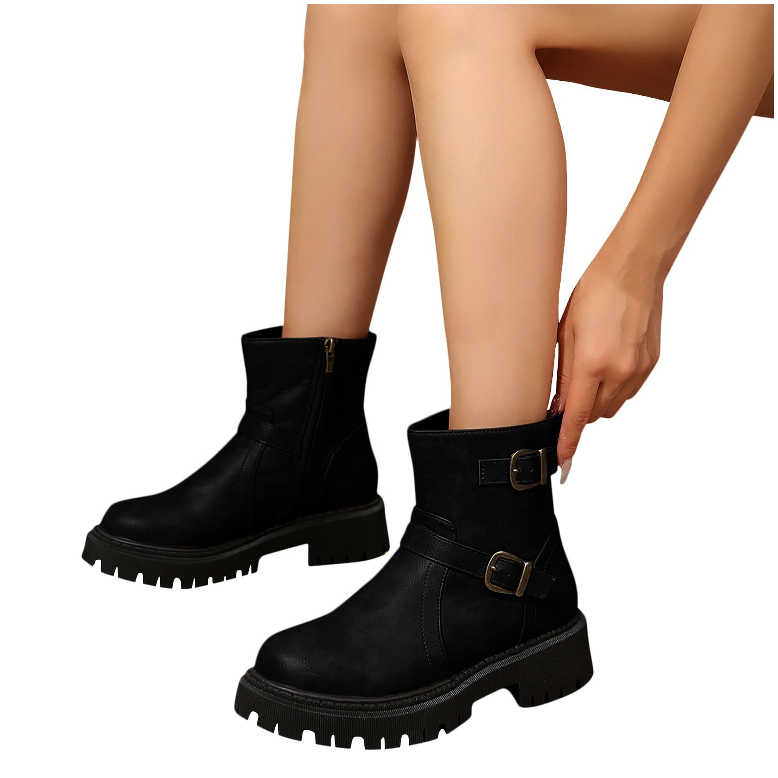 Hinvhai Ankle Boots for Women Combat Motorcycle Boot Comfortable ...