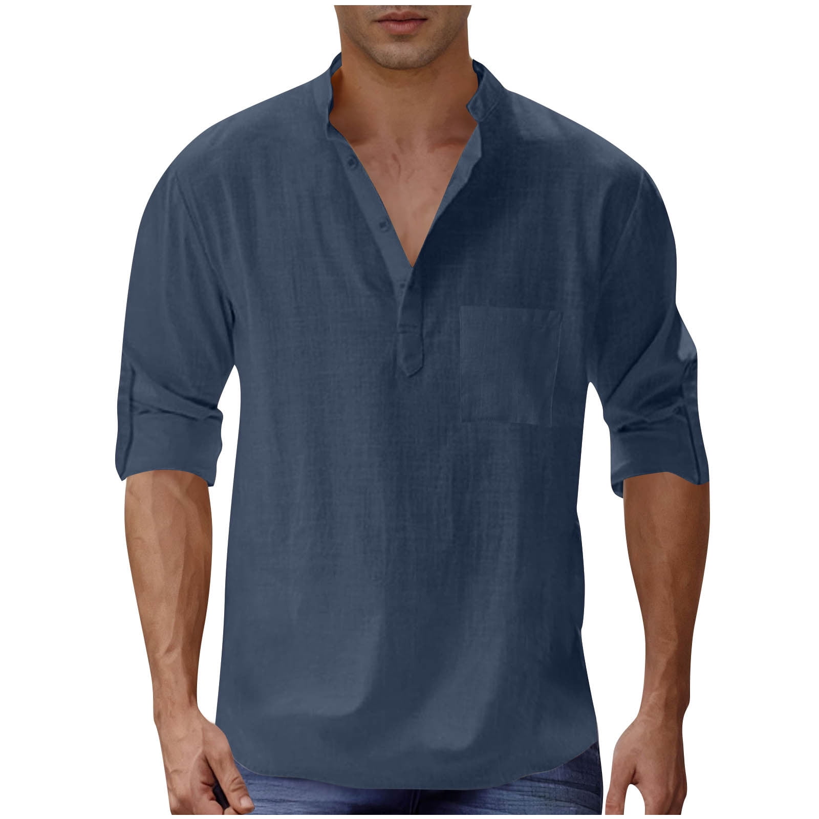 Hinvhai Cotton Linen Shirts for Men Lightweight Casual Long Sleeve ...