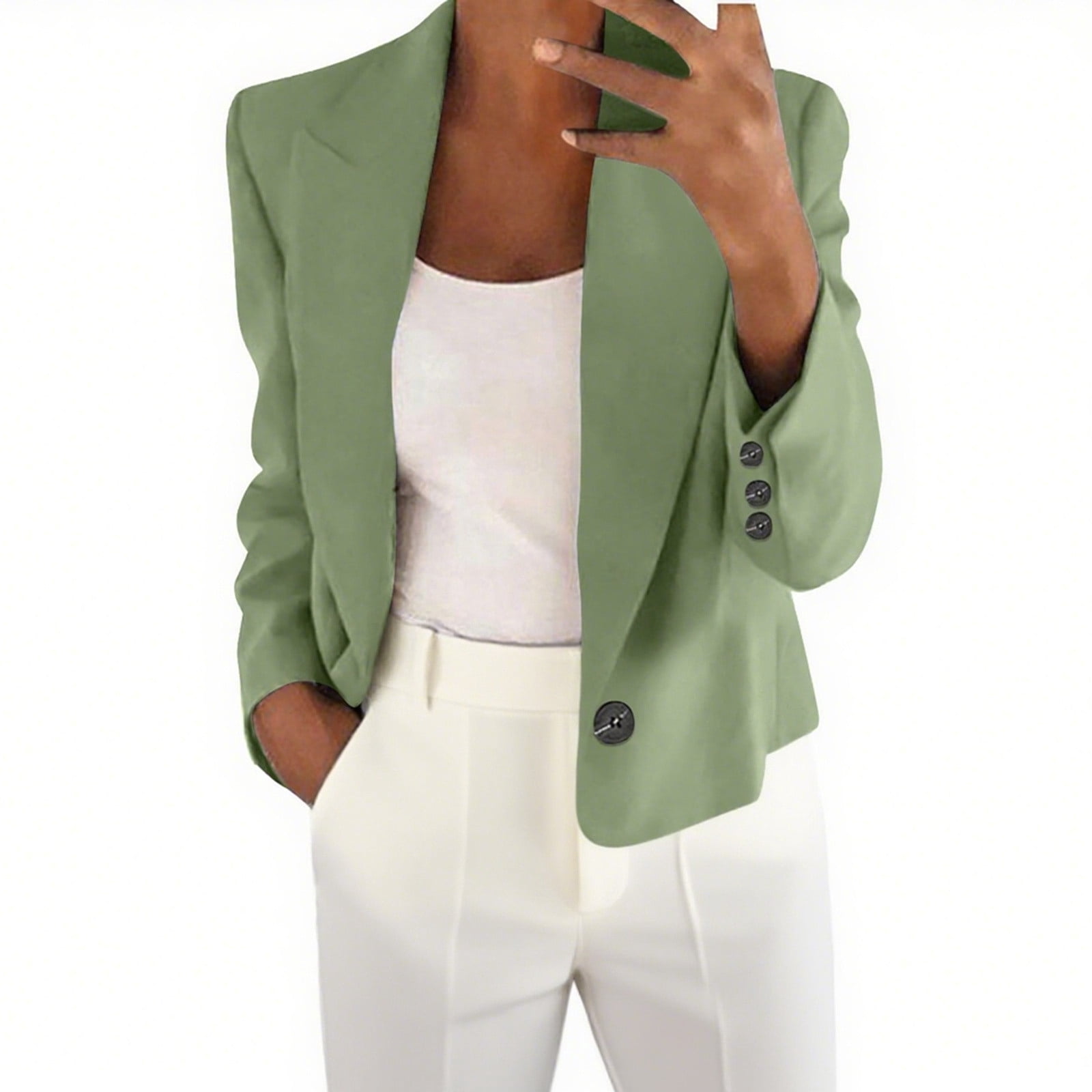 Hinvhai Cropped Blazers for Women Business Casual Open Front Long ...