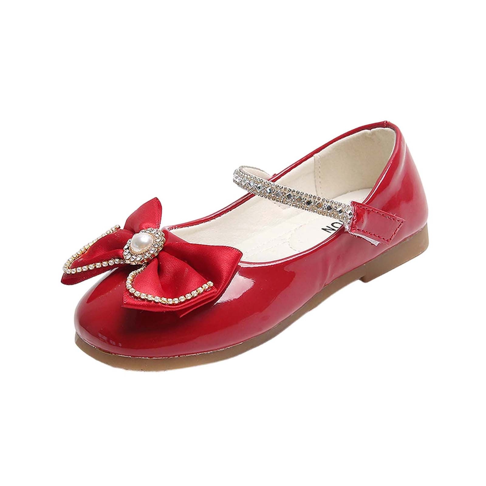 Hinvhai Girl's Bow Dress Shoes Ballet Princess Flats with Rhinestone ...