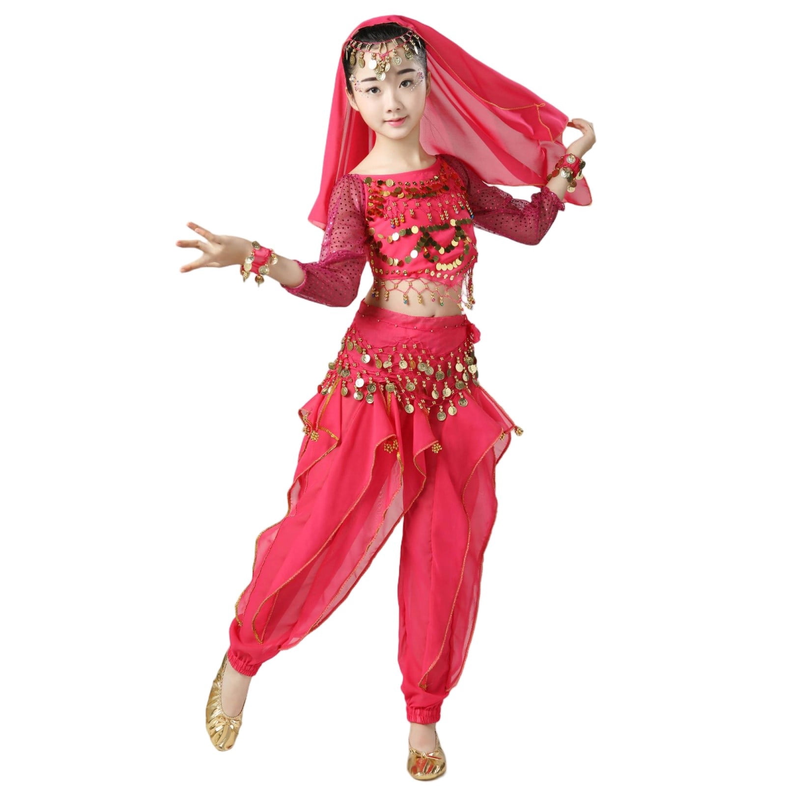 Hinvhai Girls Belly Dance Dress Clothes Harem Pants Shiny Belly Dance ...
