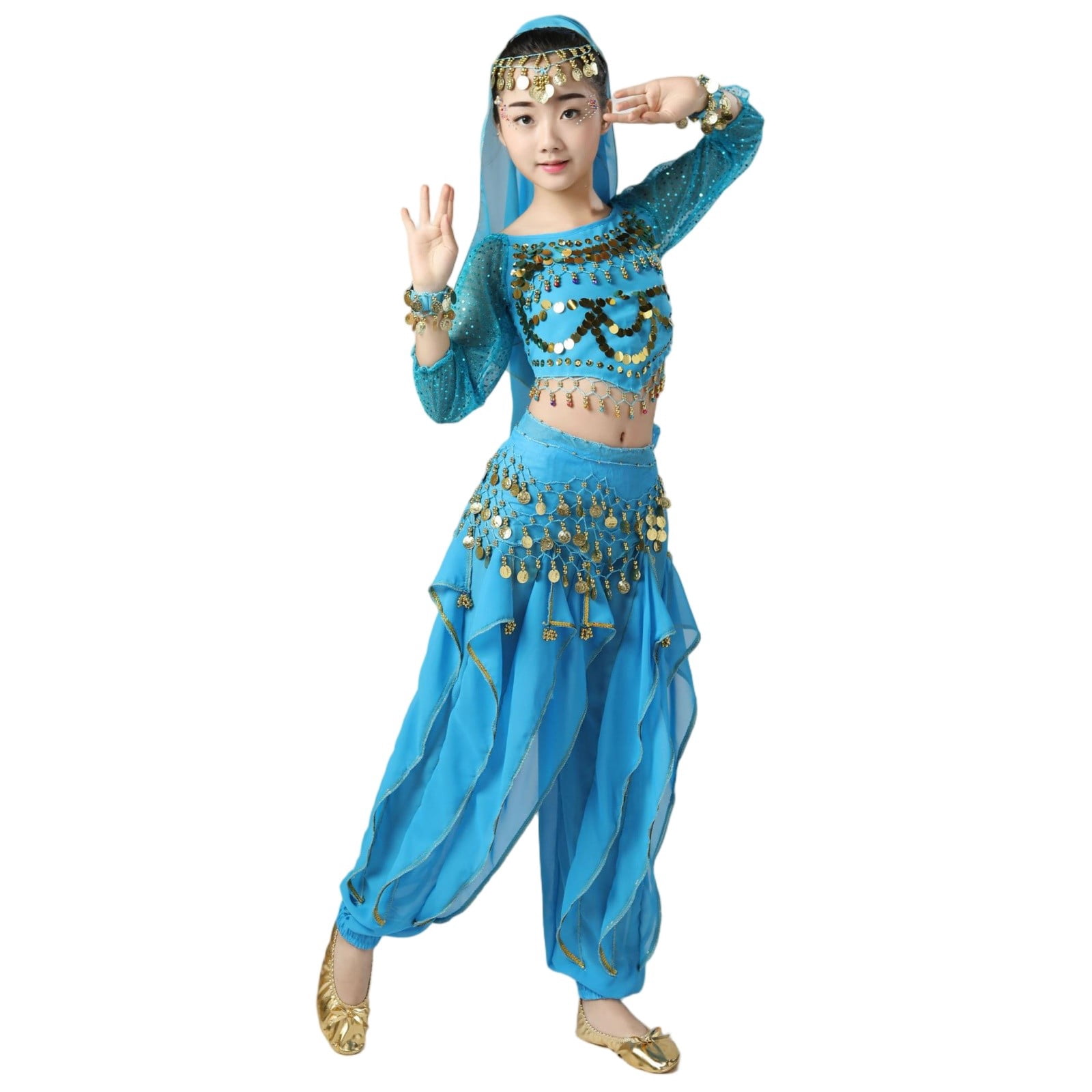 Hinvhai Girls Belly Dance Dress Clothes Harem Pants Shiny Belly Dance ...