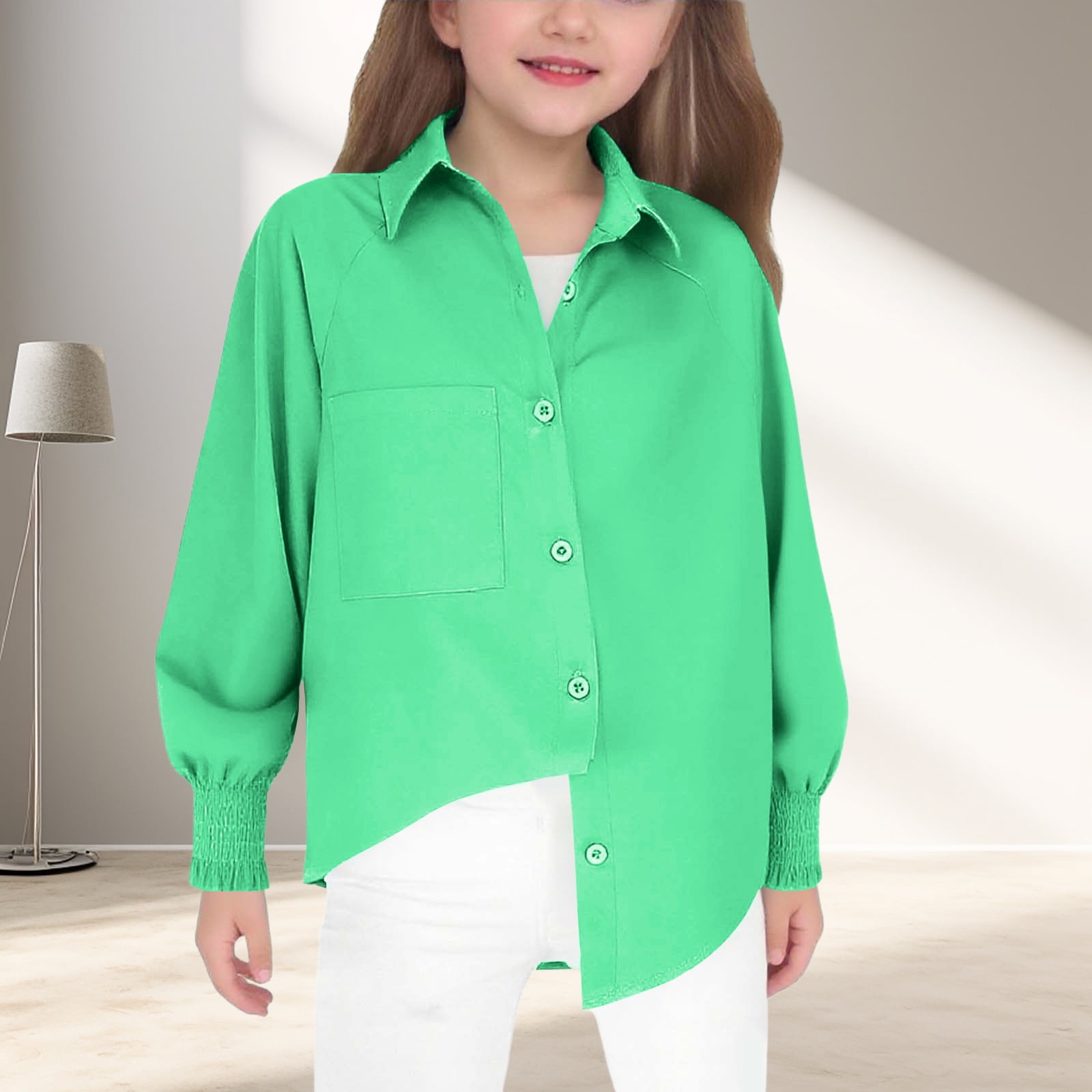 Hinvhai Girls Button Down Shirts Long Sleeve Collared office Work ...