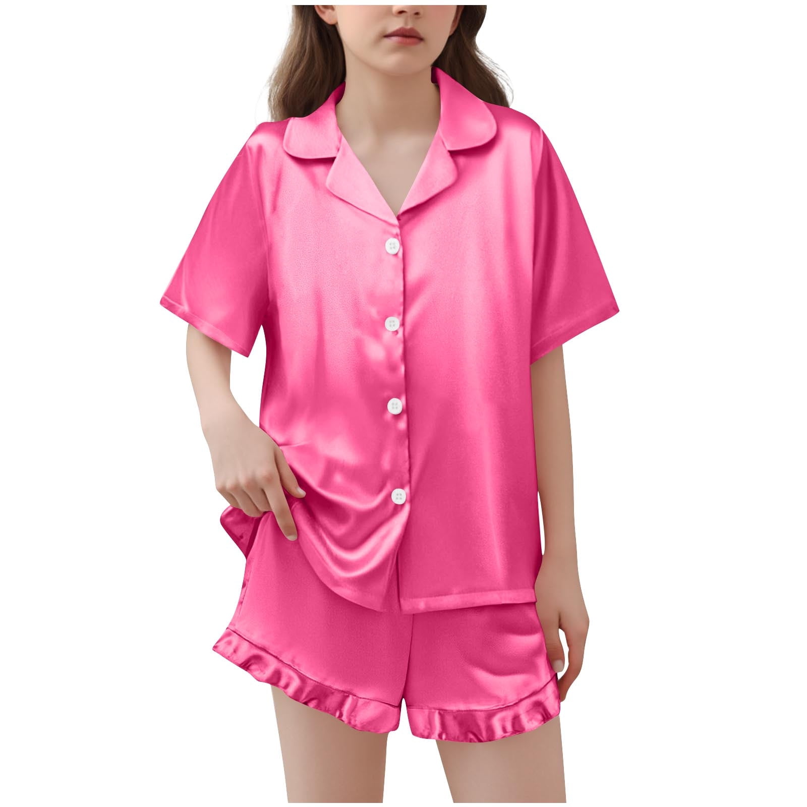 Hinvhai Girls Pajamas Silk Satin Pajama Set 2 Piece Button Down Pjs ...