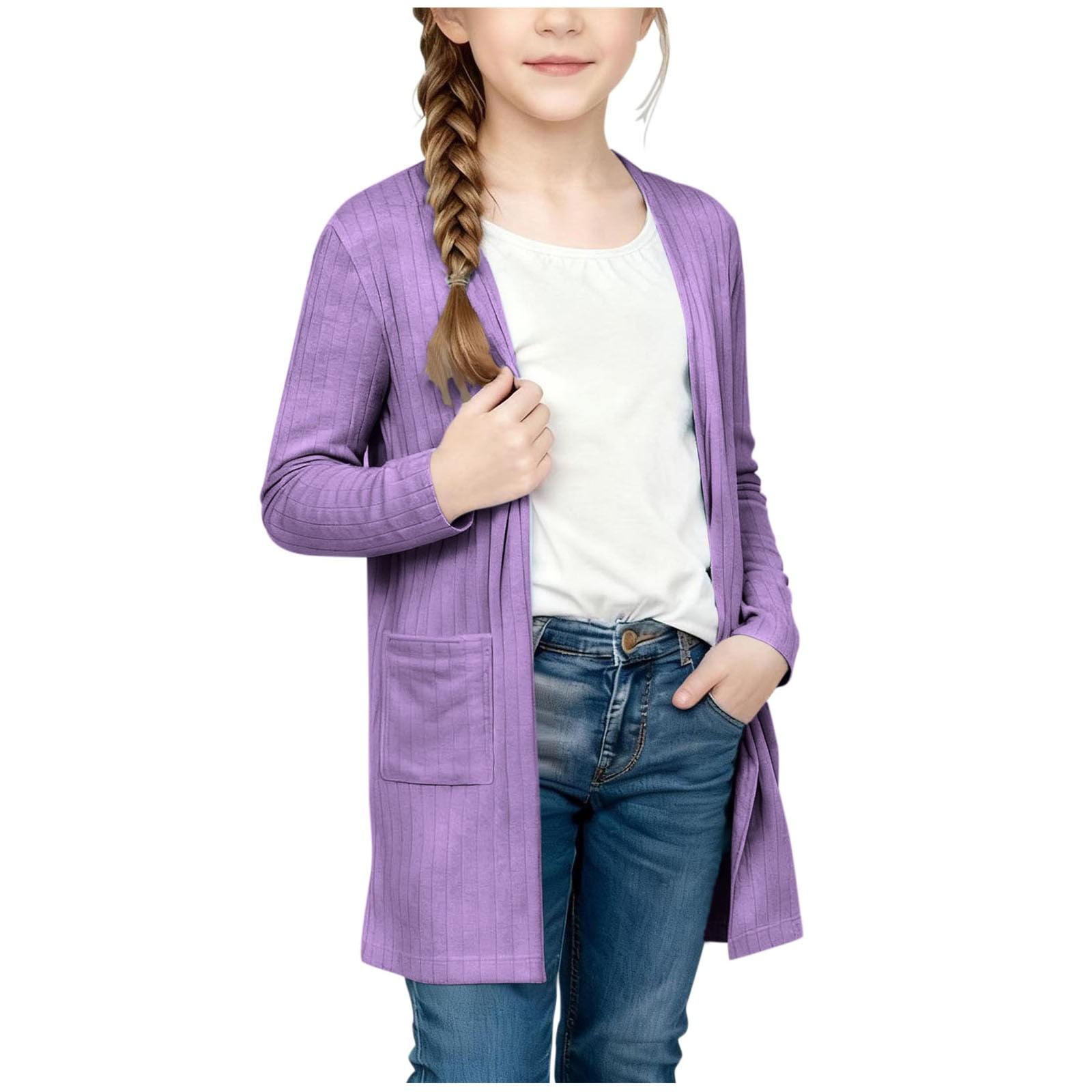 Hinvhai Long Cardigan for Girl Open Front Lightweight Cardigan Long ...