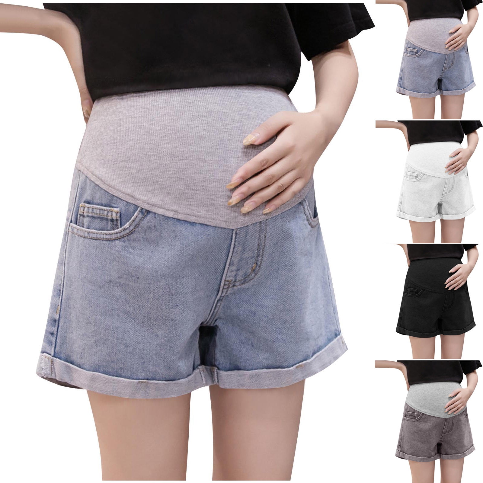 Hinvhai Maternity Jean Shorts for Women Low Waist Ripped Stretchy Comfy ...