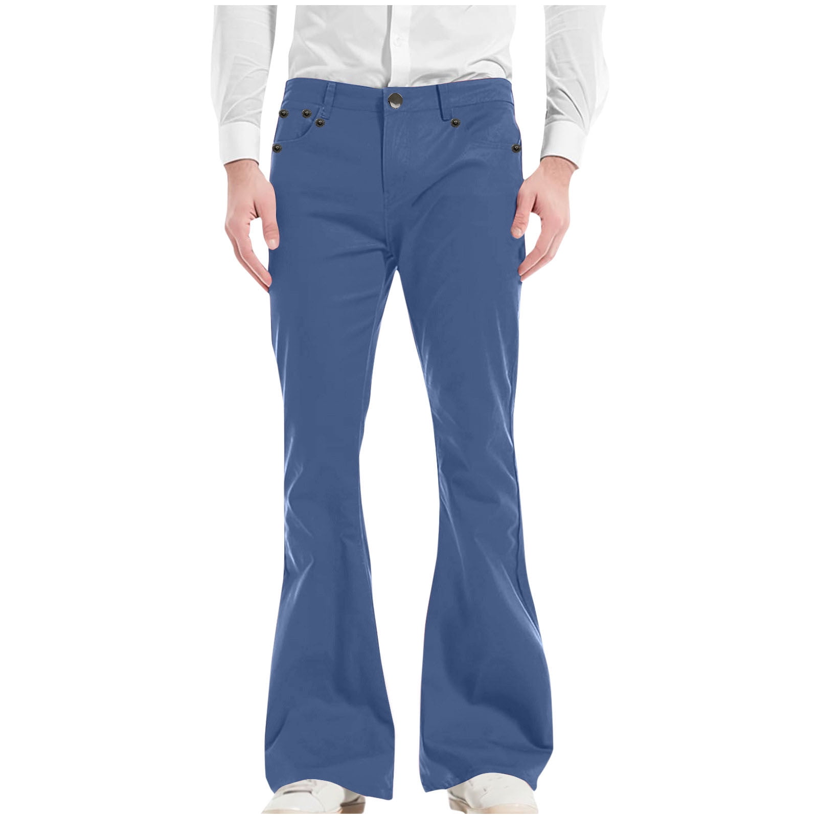 Hinvhai Men Button Bell-Bottoms Trousers Casual Pocket Zipper Vintage ...