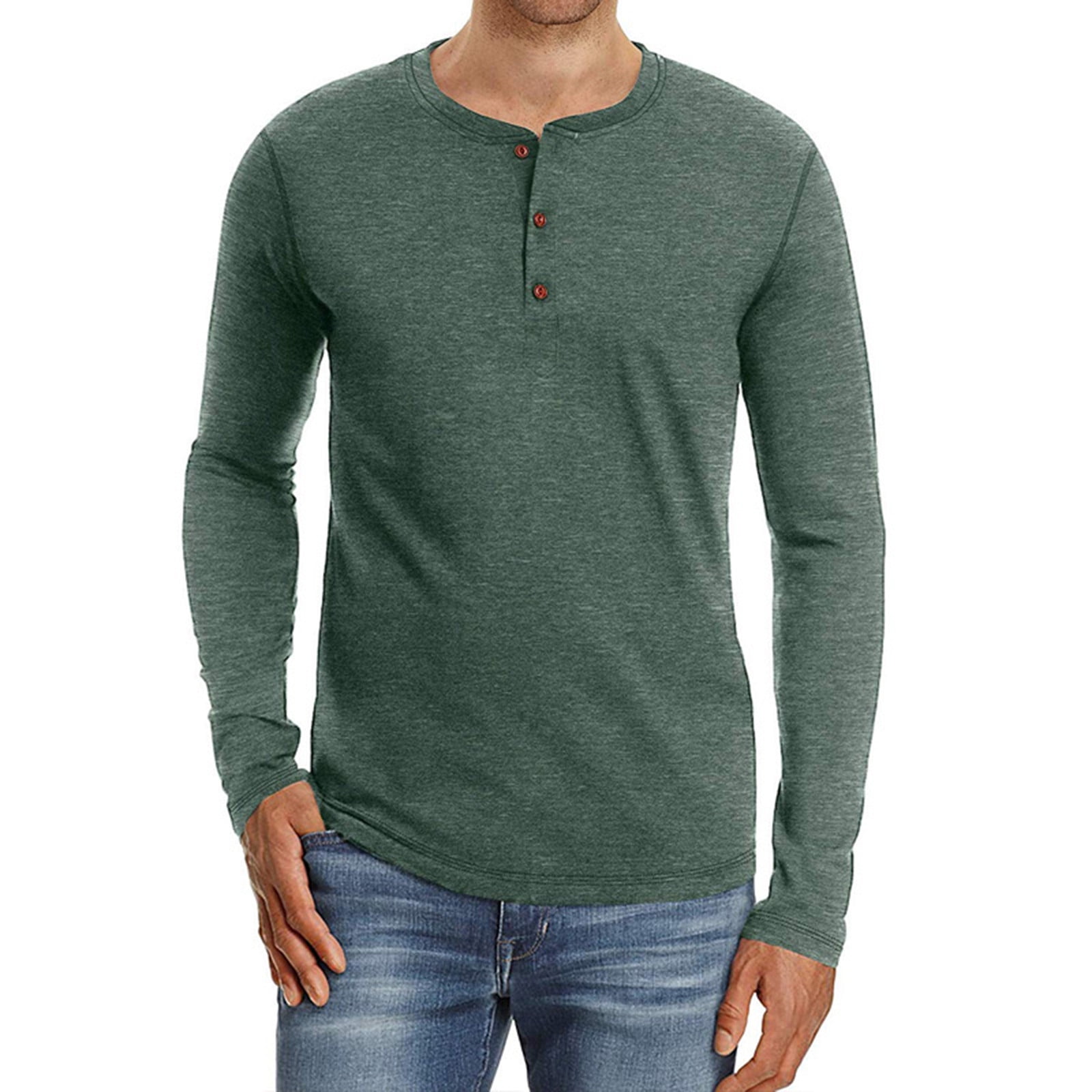 Hinvhai Men Casual Long-Sleeve Blouses Fashion Beefy Muscle Basic Pure ...