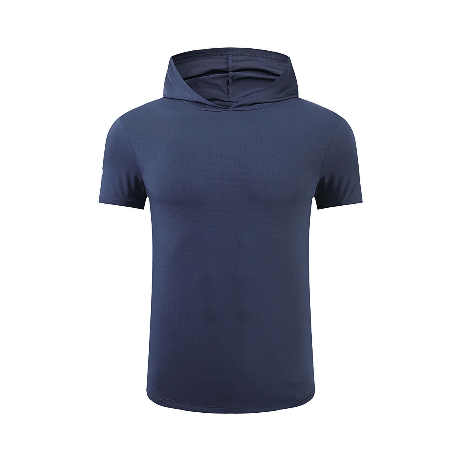 Hinvhai Men Performance Short Sleeve Hooded Tee Athletic-Fit Hooded ...
