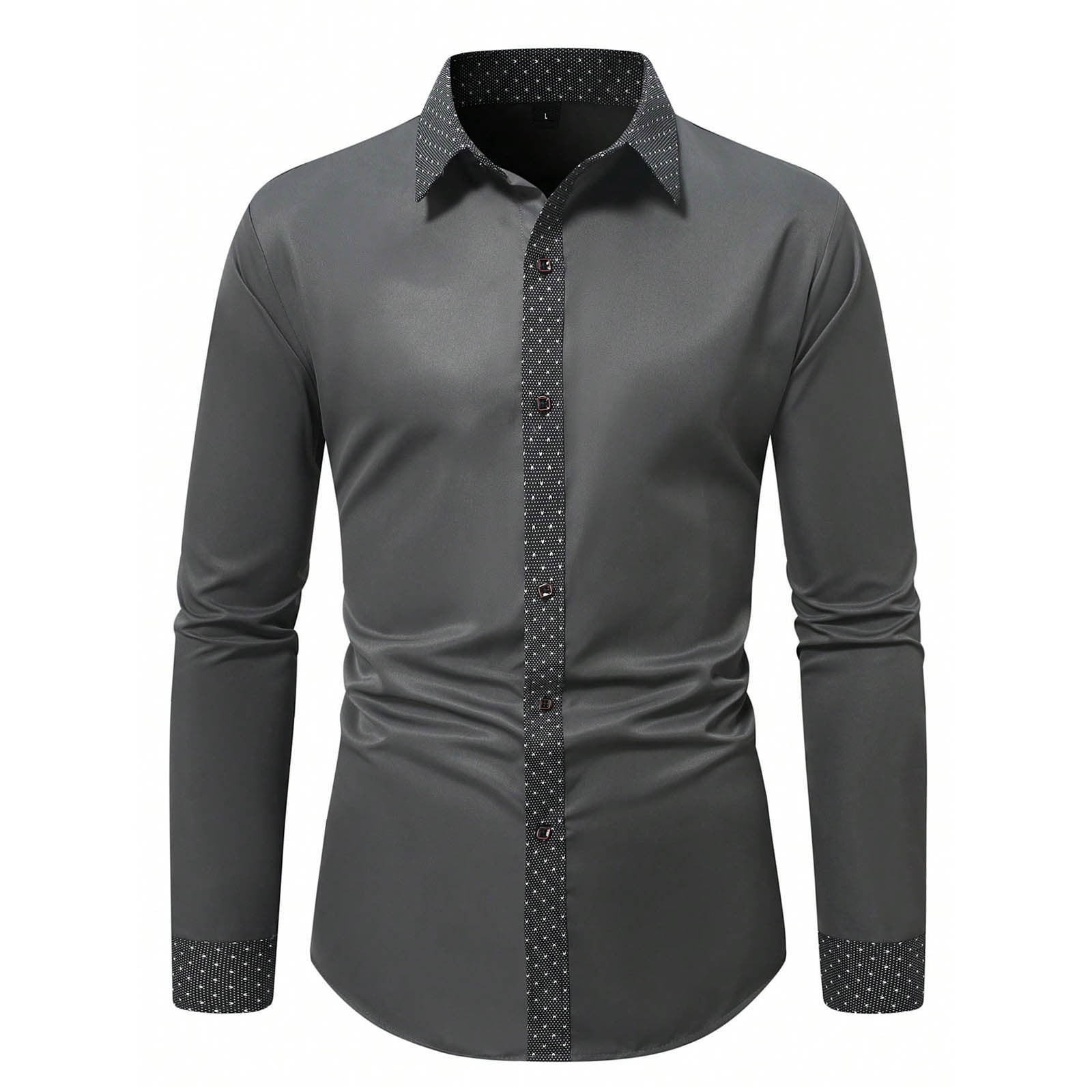 Hinvhai Men's Casual Business Pocket Patchwork Button-Up Flap Collar ...