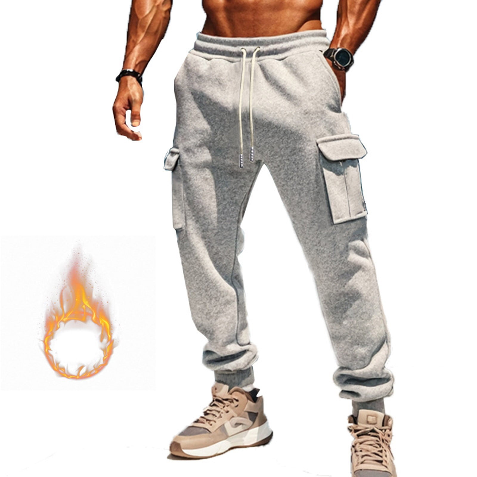 Hinvhai Men's Casual Cargo Joggers Pants Stretch Elastic Waist ...