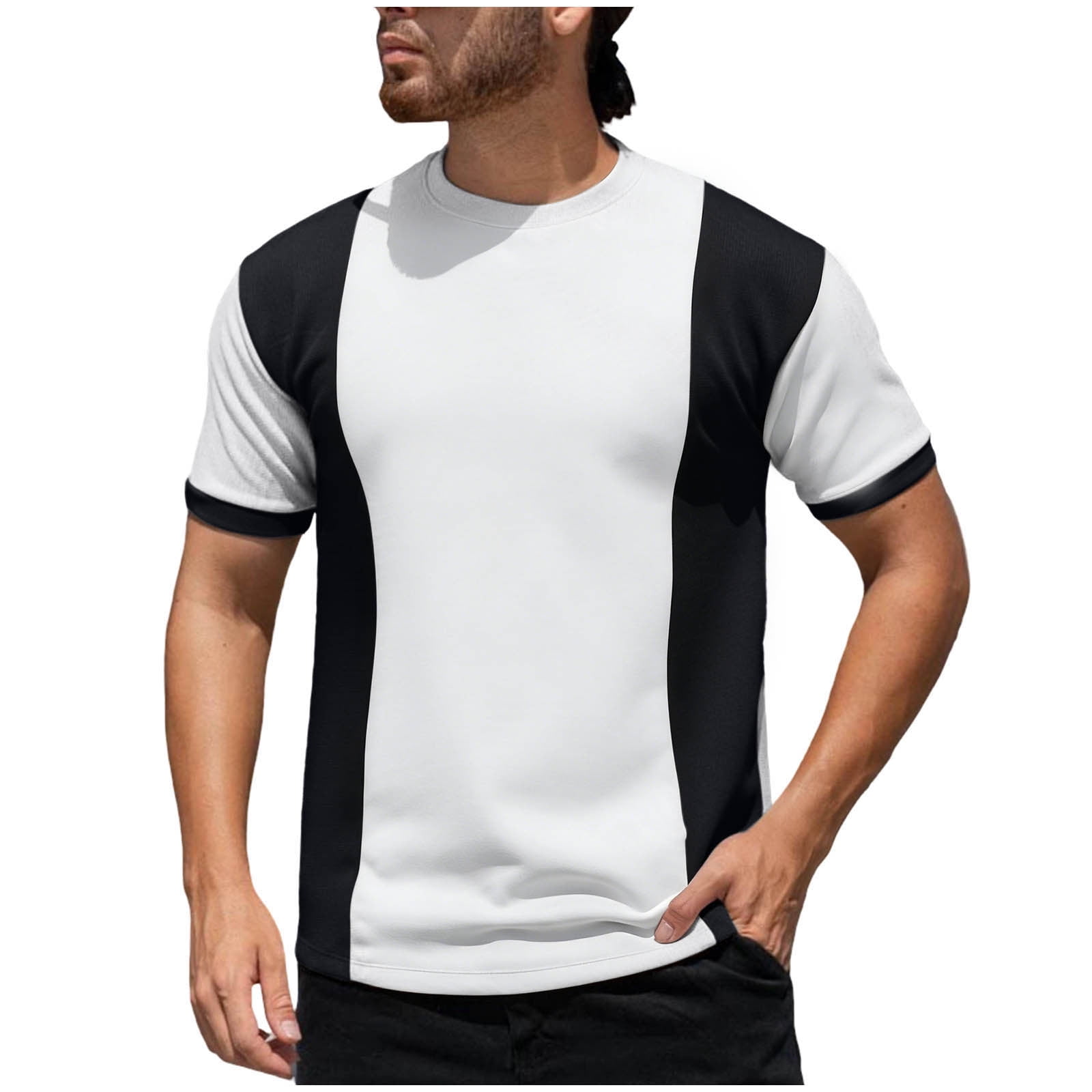 Hinvhai Men's Casual Color Block T Shirts Short Sleeve Crew Neck Summer ...