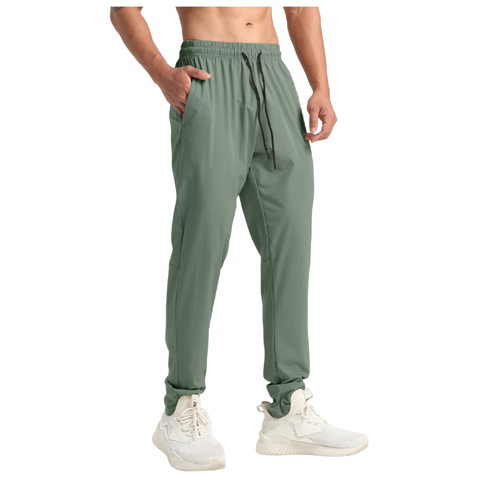 Hinvhai Men's Casual Joggers Pants Cotton Elastic Waist Drawstring ...