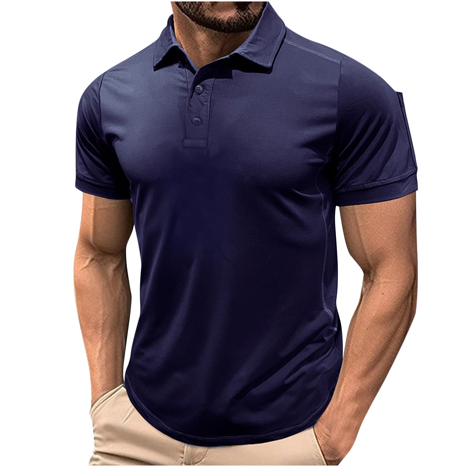Hinvhai Men's Casual Polo Shirts Short Sleeve Classic Basic Tee Button ...