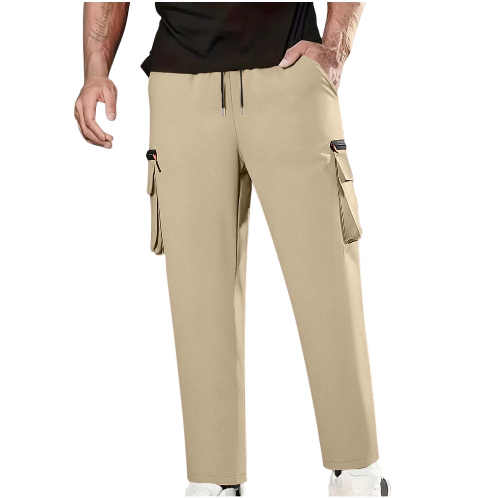 Hinvhai Men's Comfort Stretch Classic Fit Flat Front Hiking Cargo Pants ...