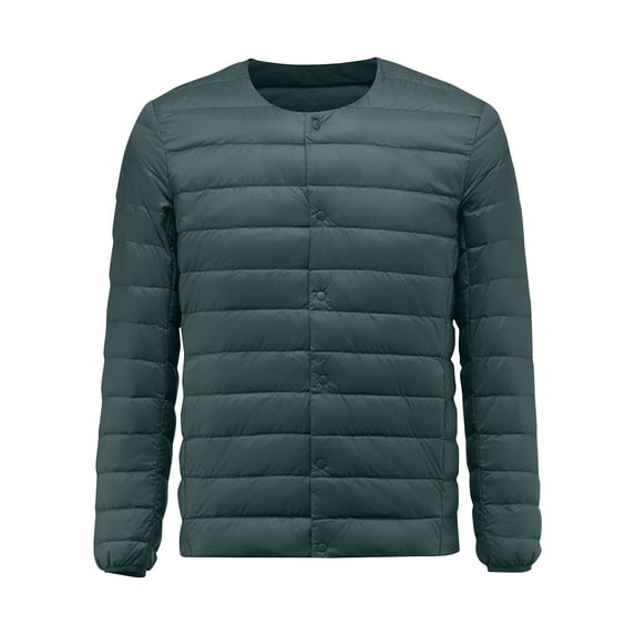 Hinvhai Men's Down Jacket Short Coat Warm Liner Round Neck Lightweight ...