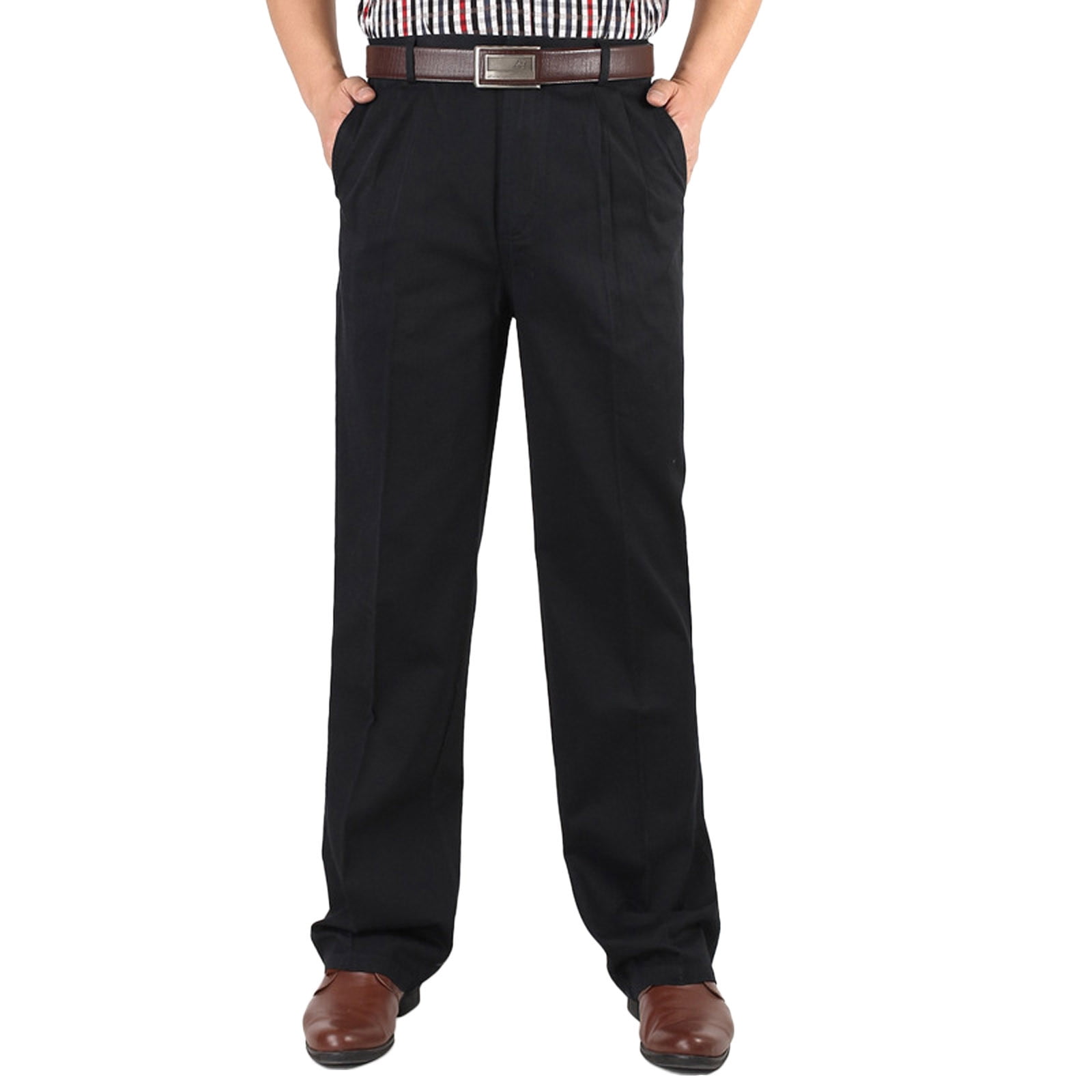 Hinvhai Men's Dress Pants Straight Leg Pleated office Slacks Business ...