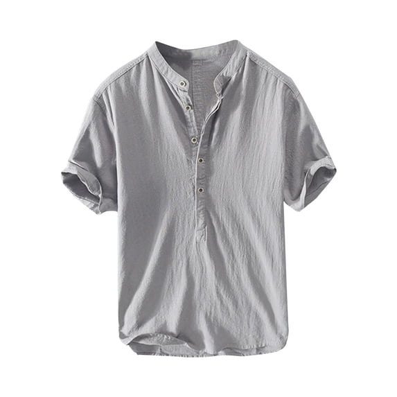 Hinvhai Men's Fashion Casual Front Placket Short Sleeve Henley T-Shirts ...