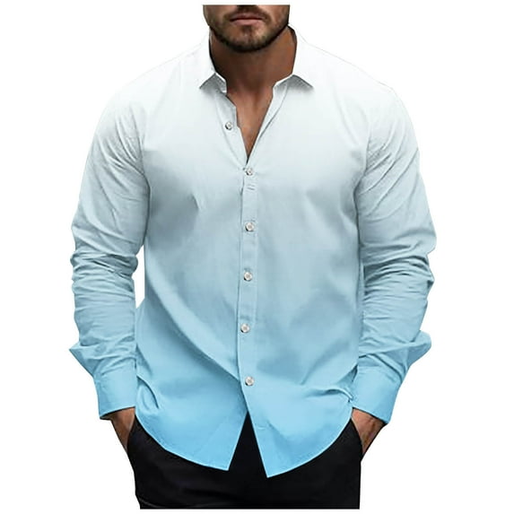 Hinvhai Men's Fashion Gradient Color Button Down Shirt, Loose Fit Long ...
