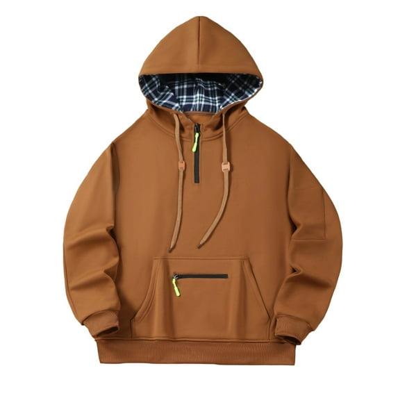 Hinvhai Men's Fleece Hoodie Casual Long Sleeve 1/4 Zipper Pullover ...