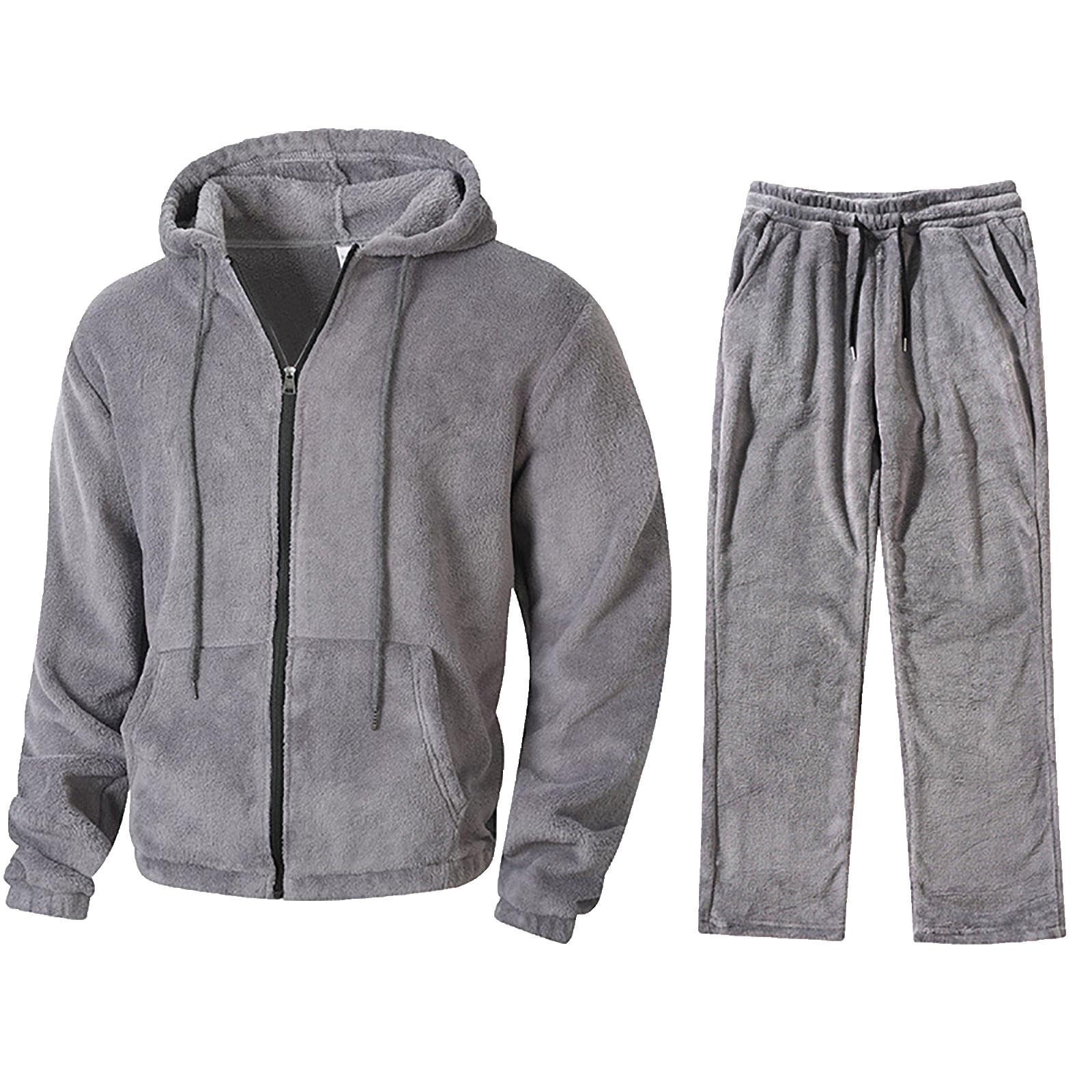 Hinvhai Men's Fleece Tracksuits 2 Piece Outfits Long Sleeve Full Zip ...