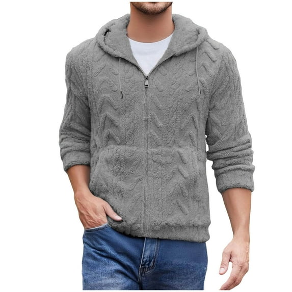 Hinvhai Men's Fuzzy Sherpa Athletic Hoodie Heavyweight Fleece Jacket ...