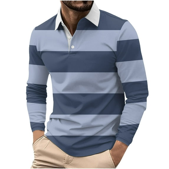 Hinvhai Men's Long Sleeve Casual Polo Shirts Collared Contrast Color ...
