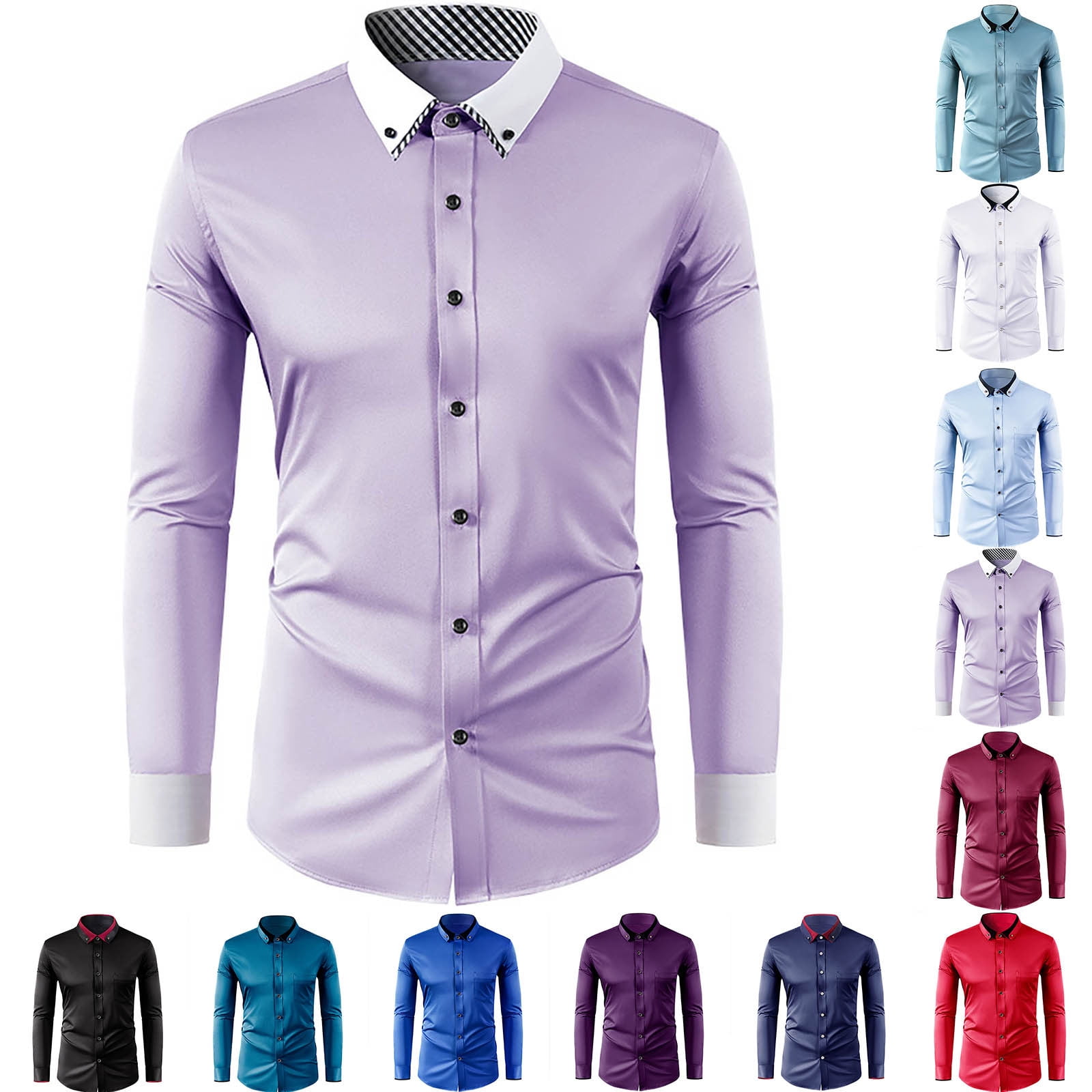 Hinvhai Men's Long Sleeved Button Pocket Flip Collar Casual Shirt White ...