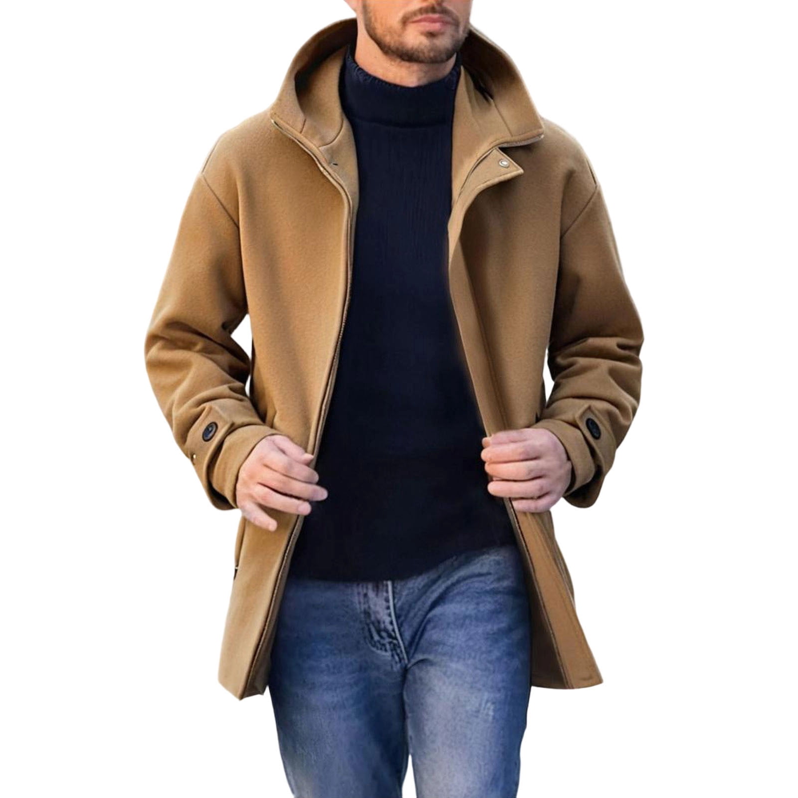 Hinvhai Men's Mid-Long Pea Coat Classic Winter Business Jacket Winter ...