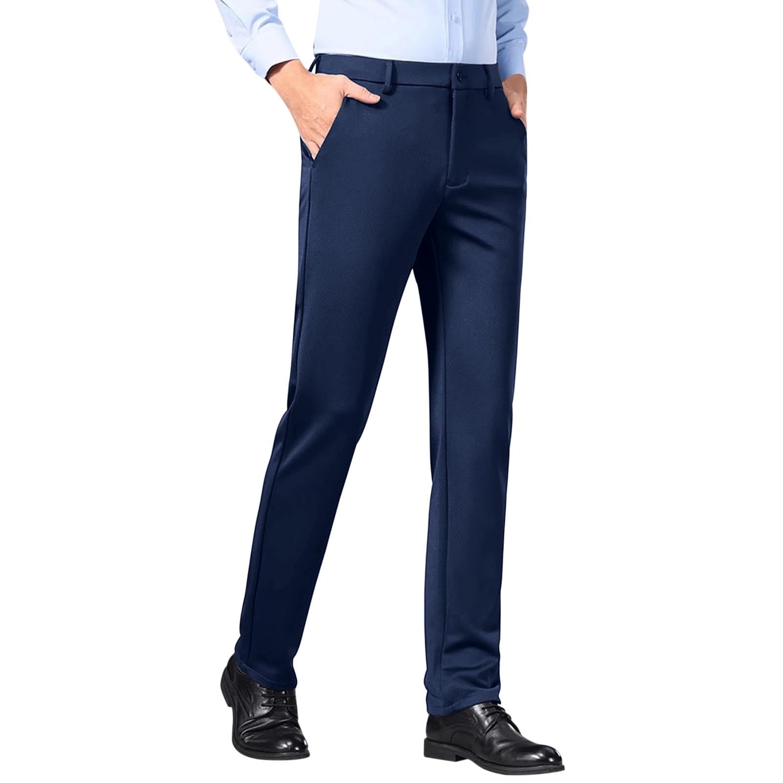 Hinvhai Men's No Iron Pleated Dress Pants Expandable Waist Regular Fit ...