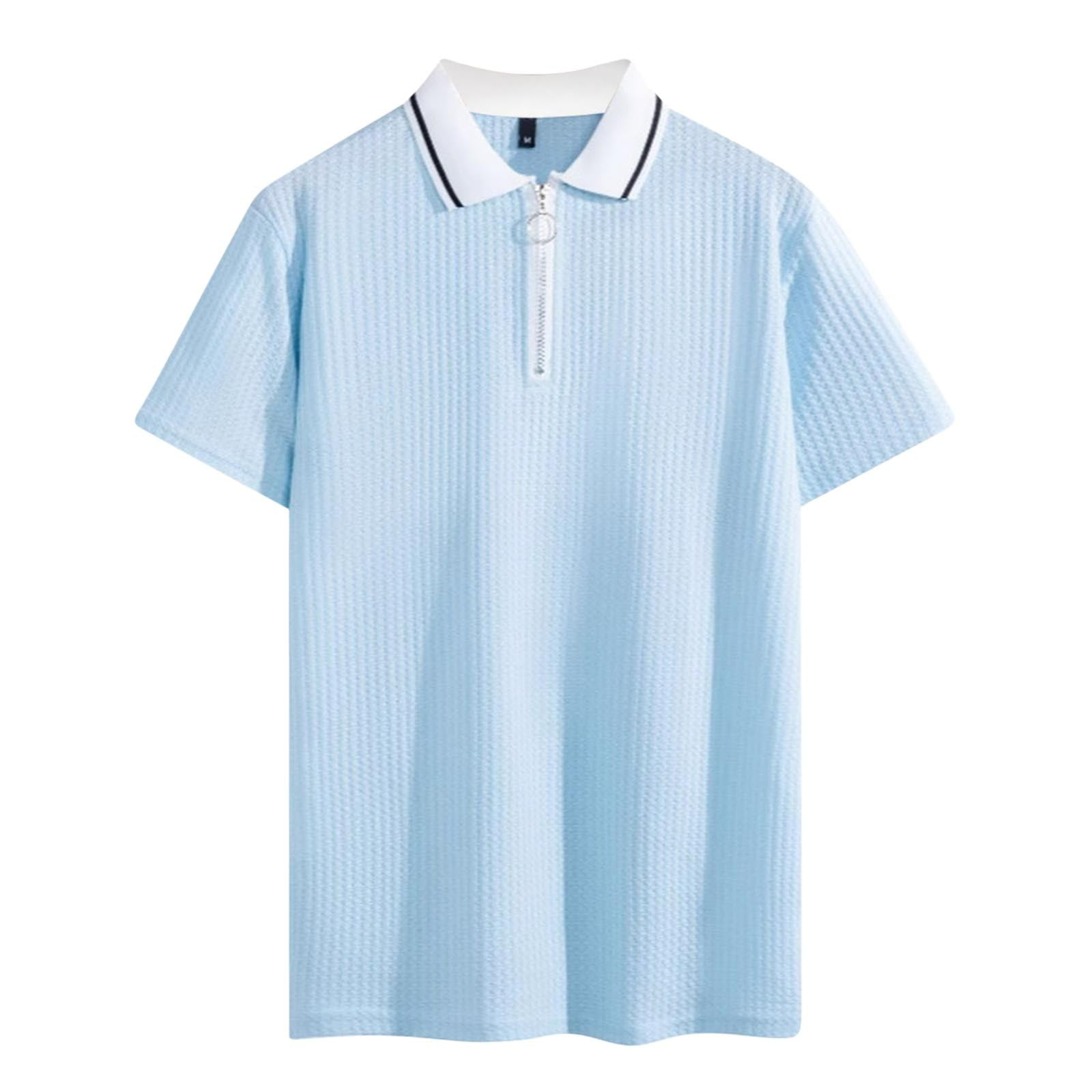 Hinvhai Men's Polo Shirts Short Sleeve Casual Zip Up Slim Fit Color ...