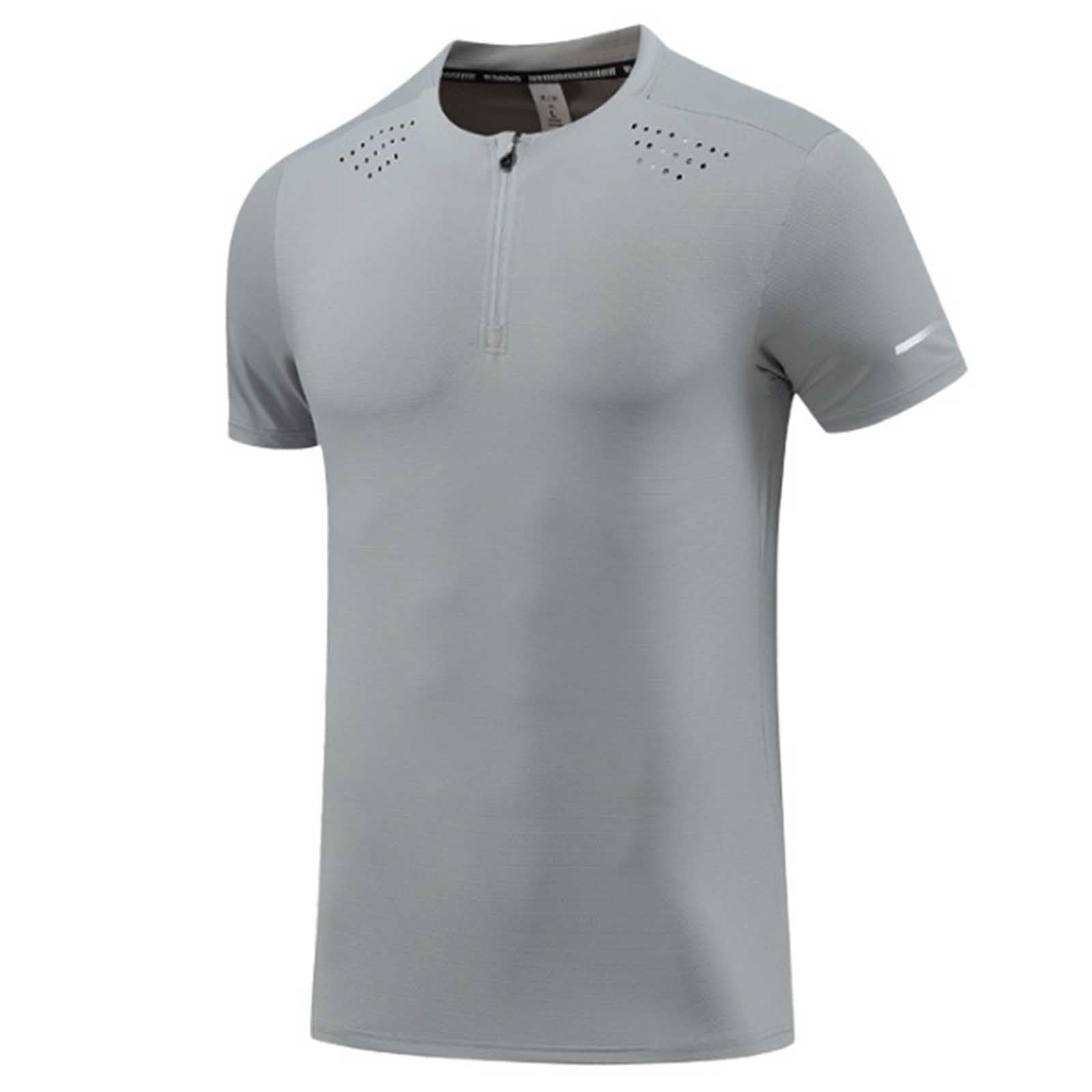 Hinvhai Men’s Quick-Dry Zipper Activewear T-Shirt, Lightweight Short ...