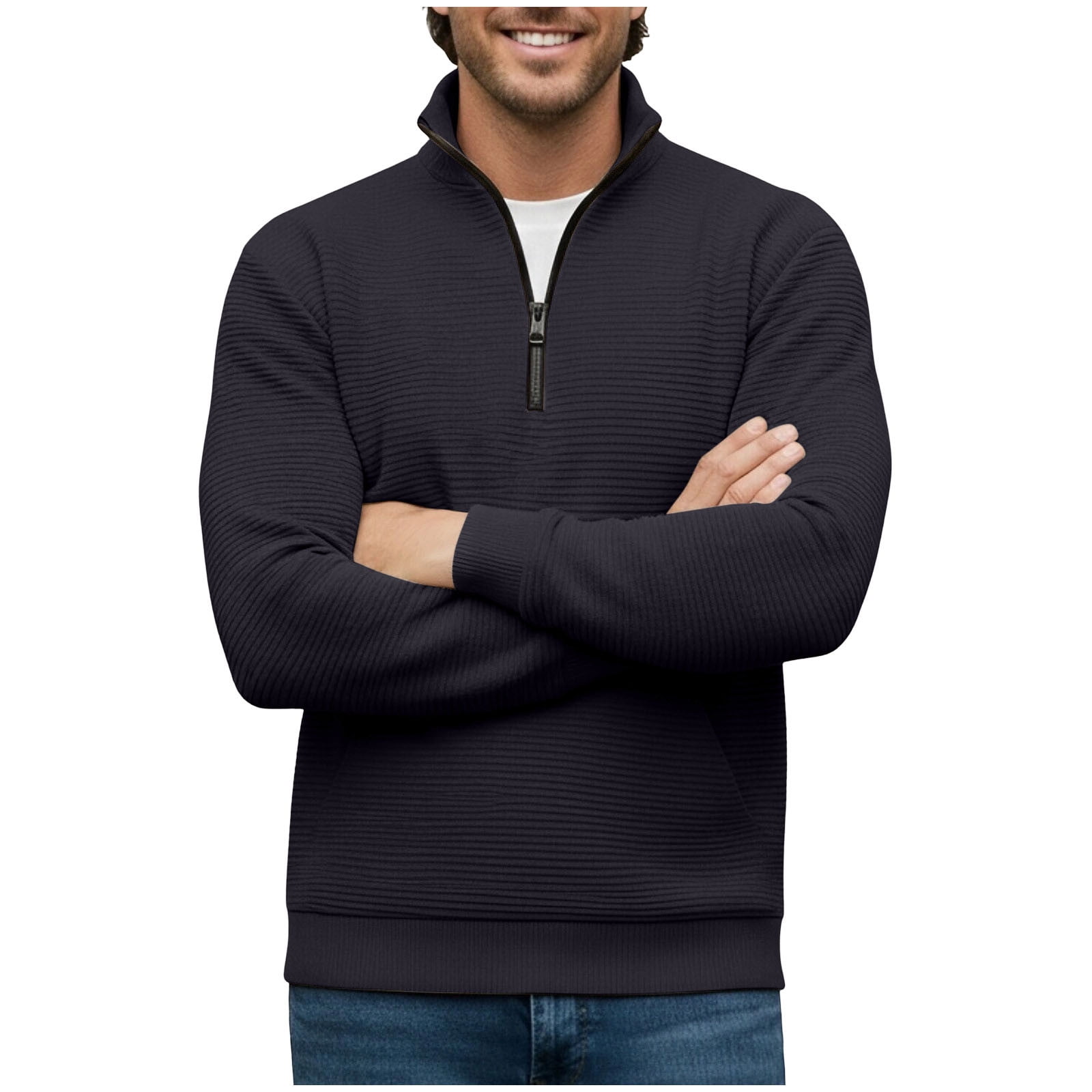 Hinvhai Men's Solid Color Long Sleeve Zippered Hooded Sporty Casual Top ...