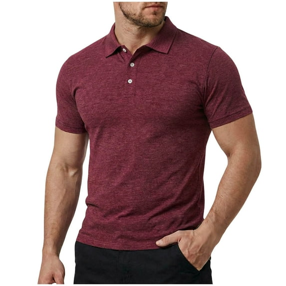 Hinvhai Men's Sport Casual Lapel Shirt Summer Thin Solid Color Short ...