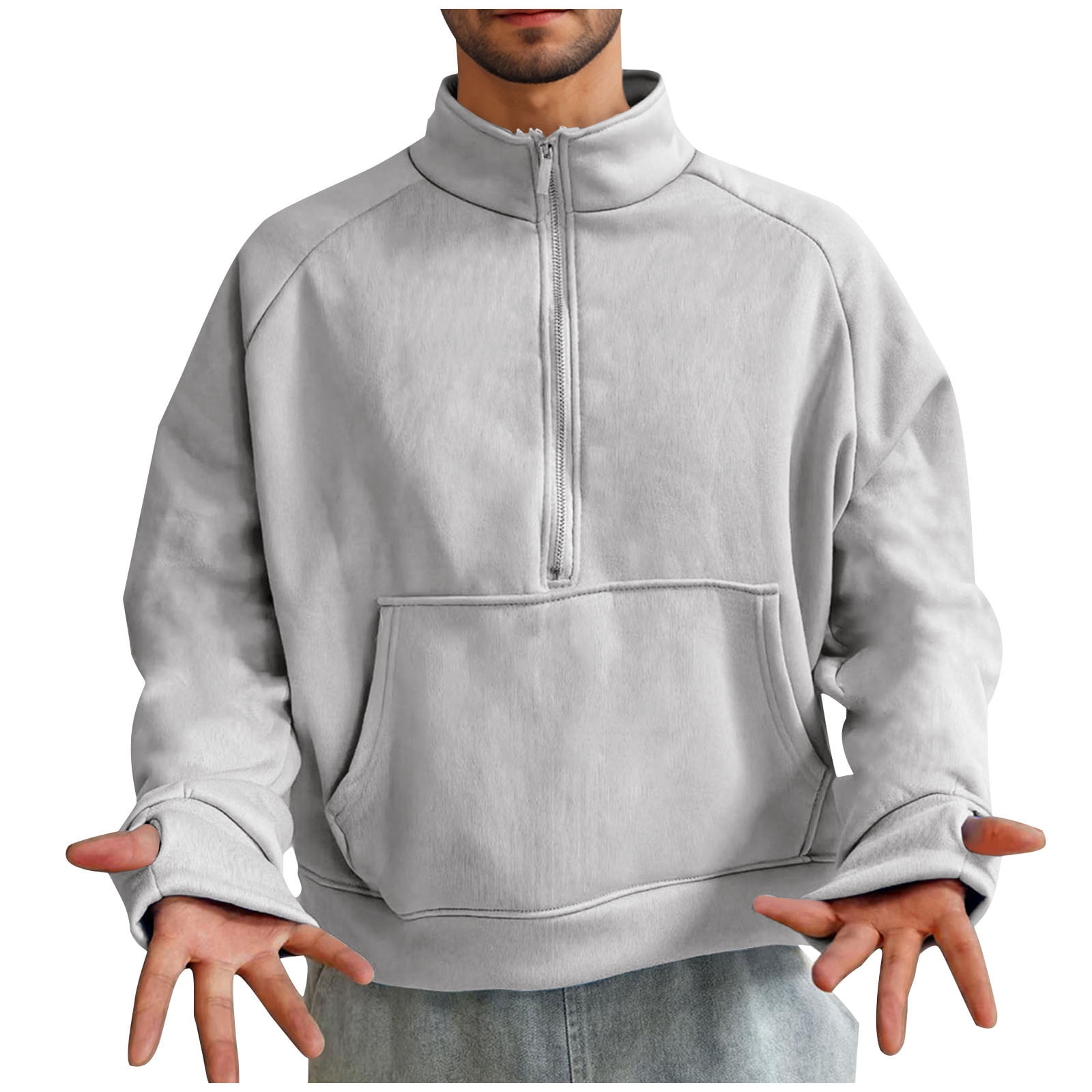 Hinvhai Men's Sports Round Collar Pullover Sweatshirt Long Sleeve Solid ...