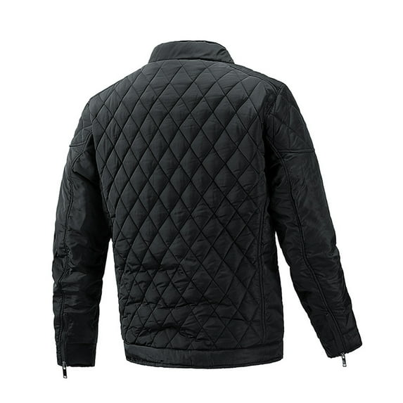 Hinvhai Men's Stand Collar Diamond Quilted Jacket Fall Winter Zip Up ...